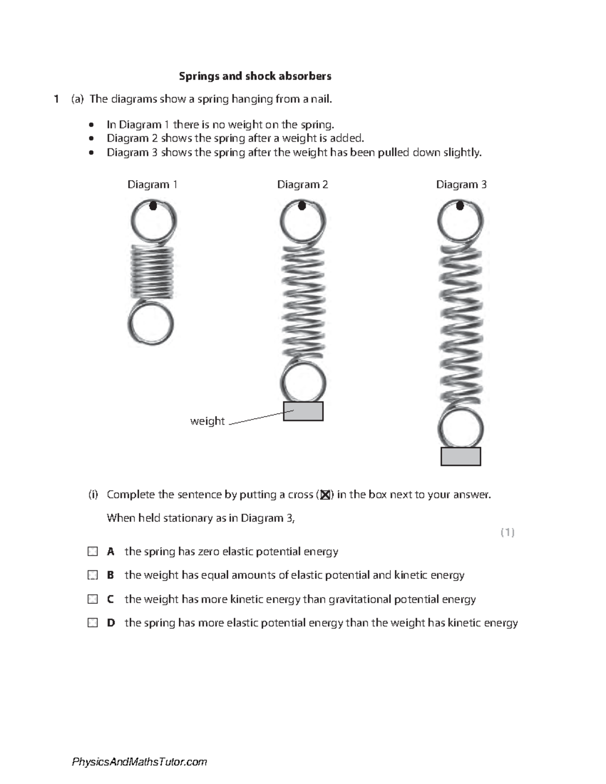 Hooke's Law QP - Hooke law questuons - Springs and shock absorbers 1 (a ...