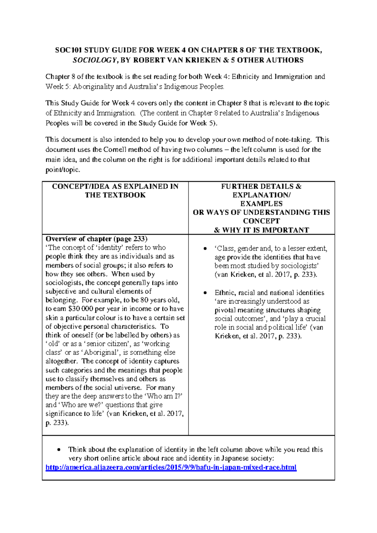 Week 4 Study Guide - SOC101 STUDY GUIDE FOR WEEK 4 ON CHAPTER 8 OF THE ...