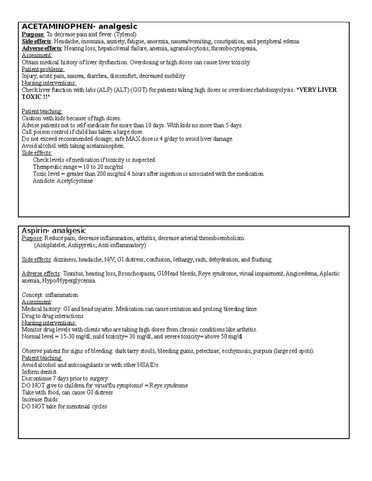 EXAM 4 - pharm rev - Exam 4 review - ACETAMINOPHEN- analgesic Purpose ...