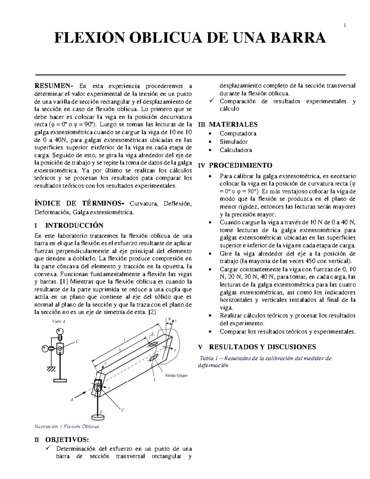 Lab 6 Flexión Oblicua DE UNA Barra - FLEXIÓN OBLICUA DE UNA BARRA ...