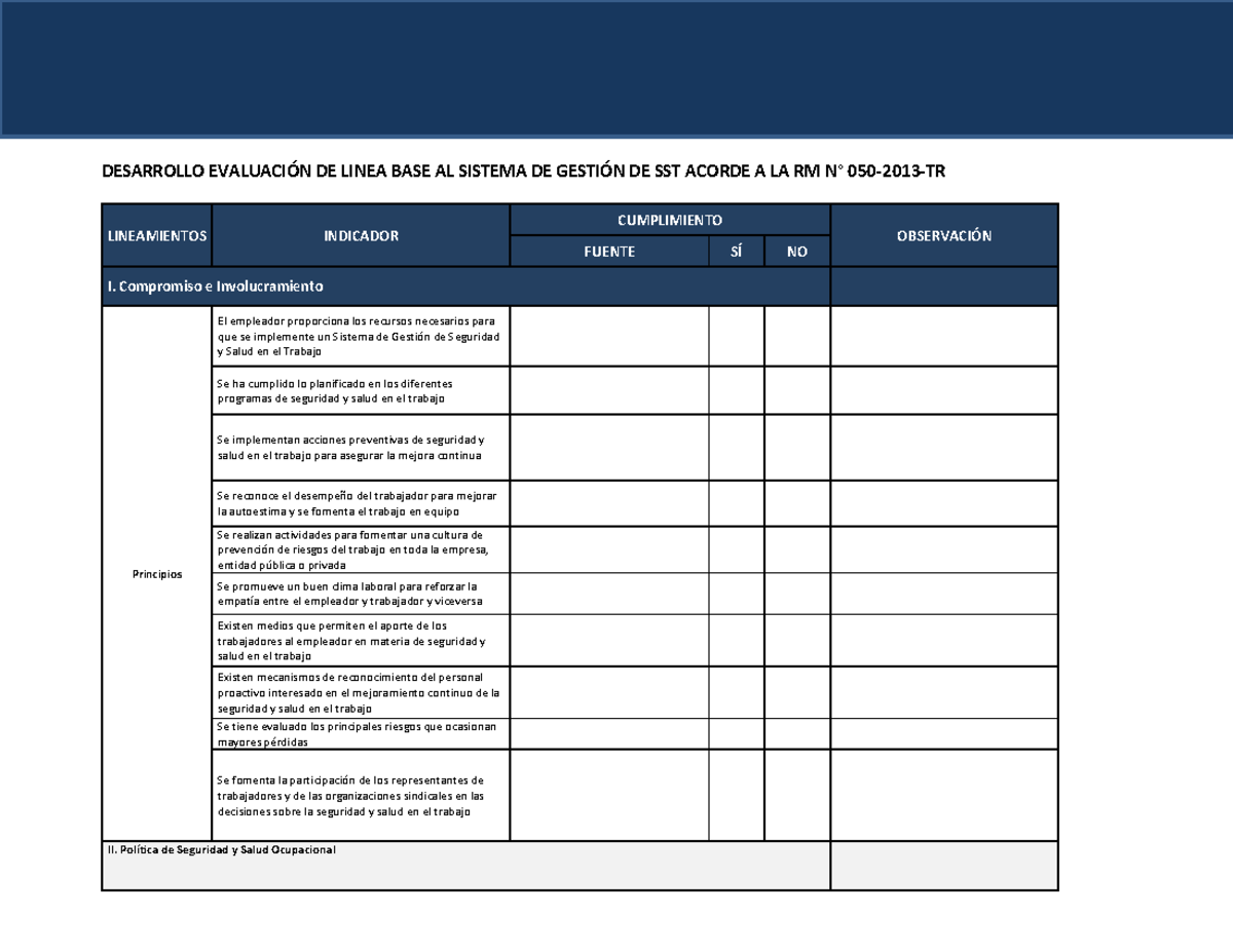 1. Estudio de Línea Base de SST - DESARROLLO EVALUACIÓN DE LINEA BASE ...