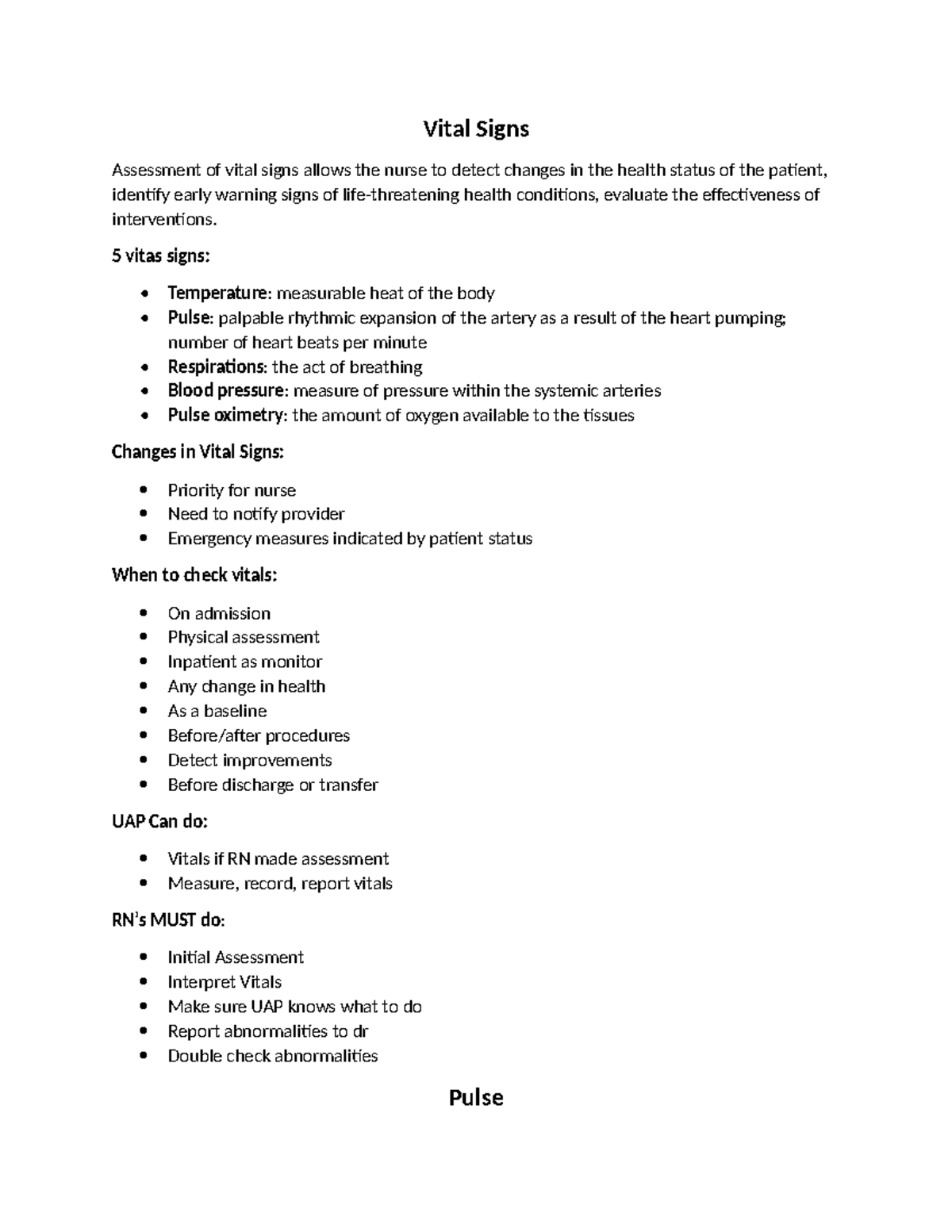 Exam 2 study - Exam - Vital Signs Assessment of vital signs allows the ...