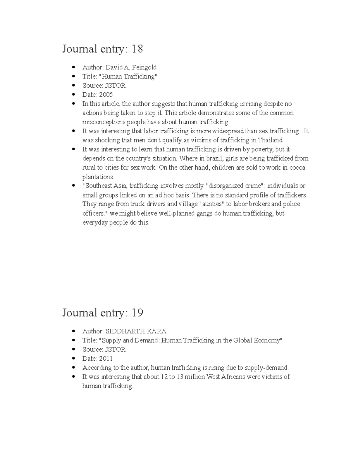 Journal Entry-18-19 - Journal entry: 18 Author: David A. Feingold Title ...