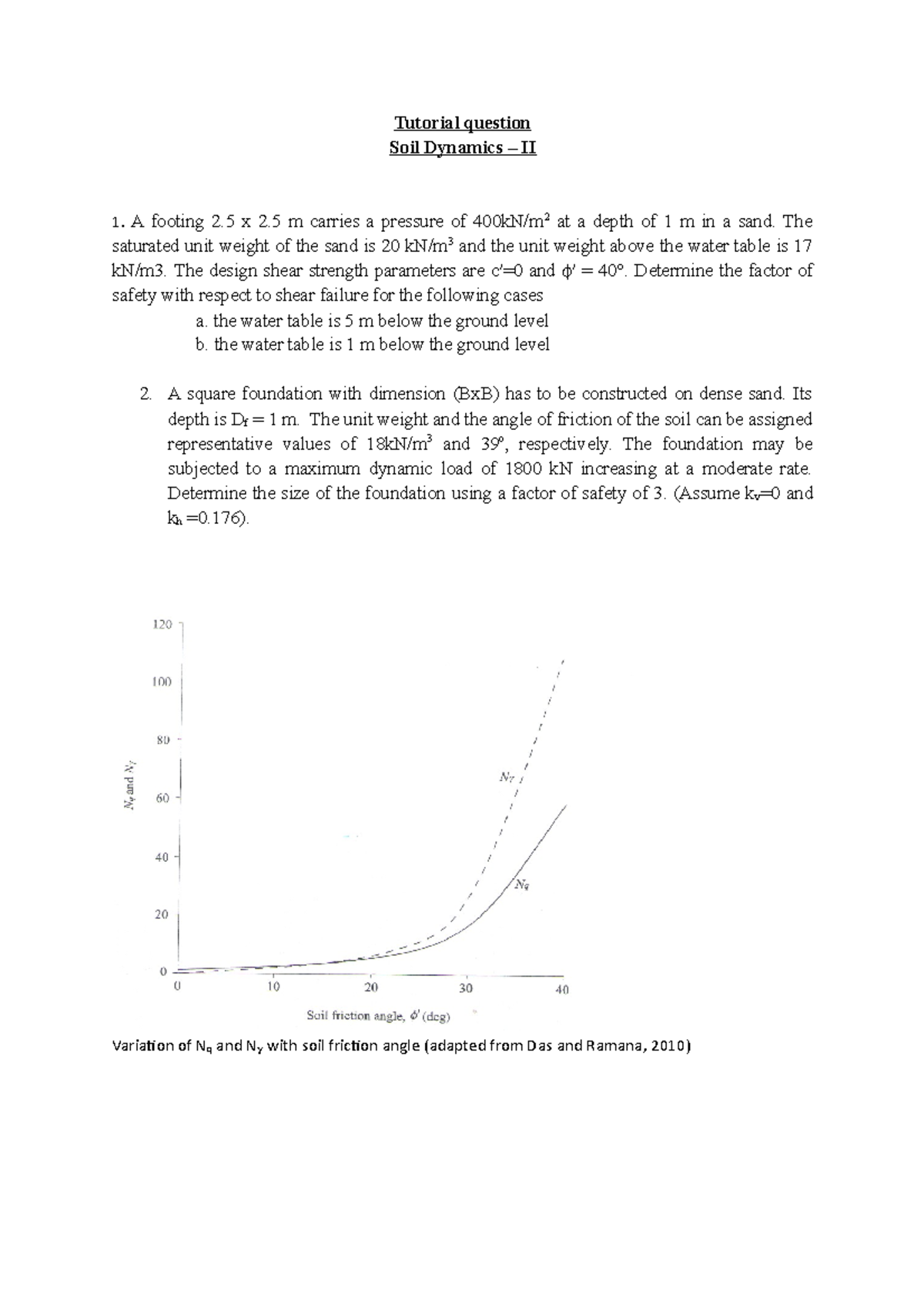 Tutorial question II - Tutorial question Soil Dynamics – II A footing 2 x 2 m carries a pressure ...