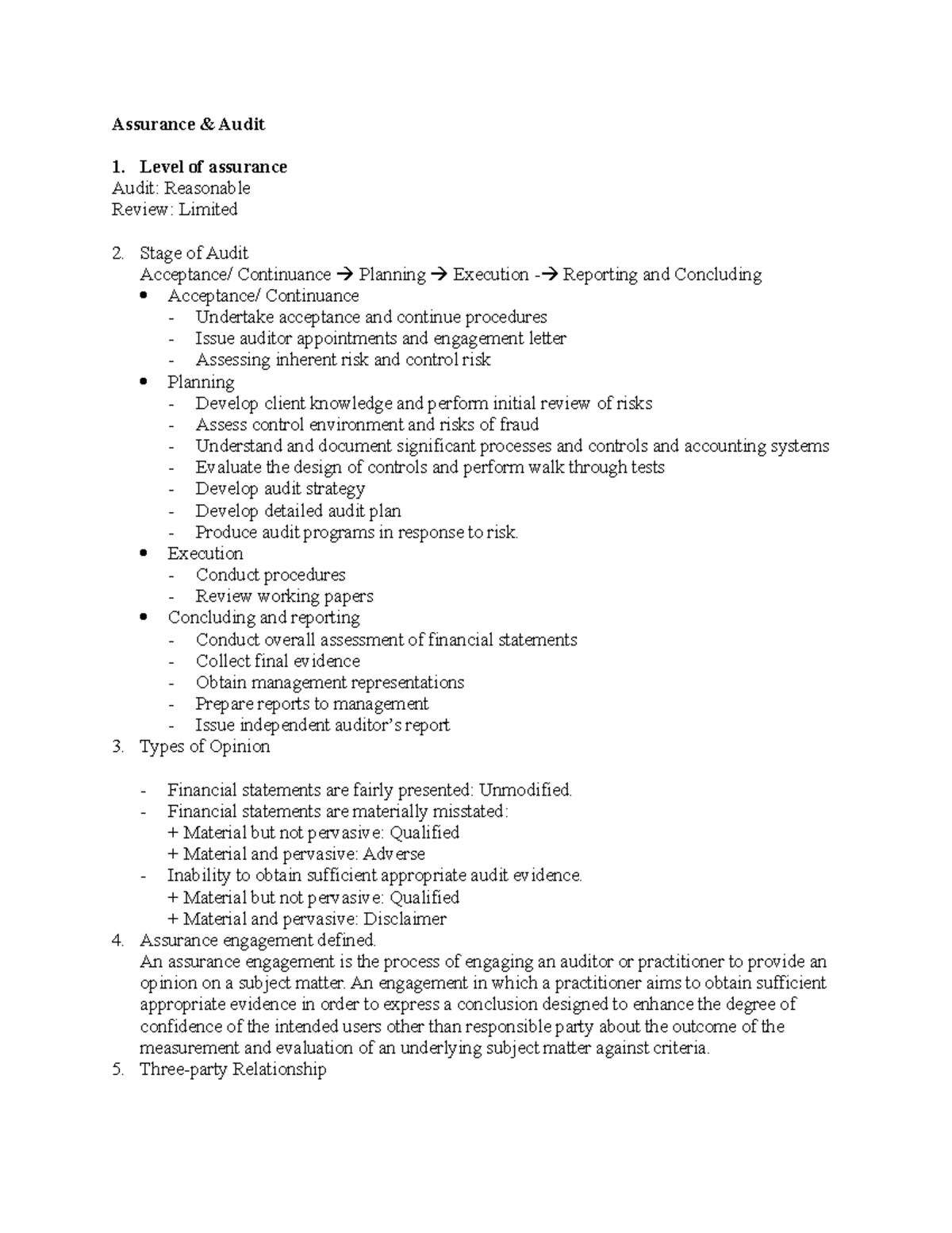 Notes - Assurance & Audit Level of assurance Audit: Reasonable Review ...