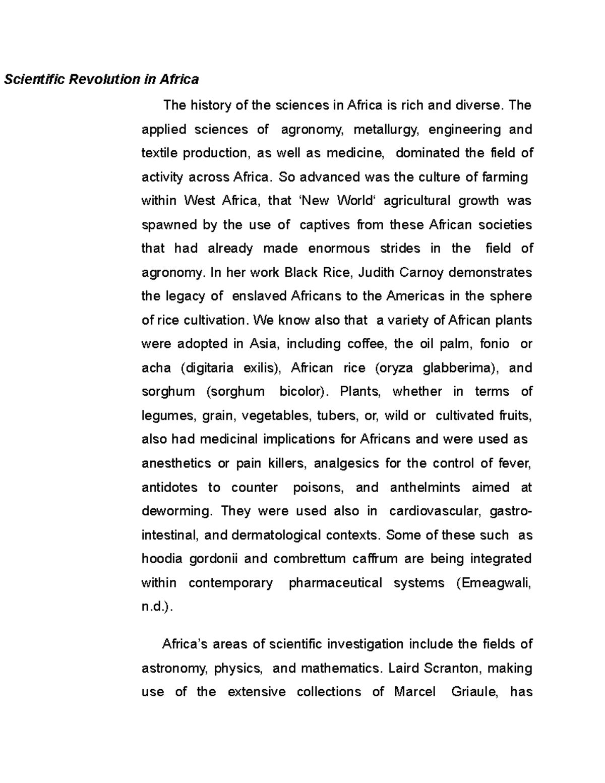 Scientific Revolution in Africa - The applied sciences of agronomy ...