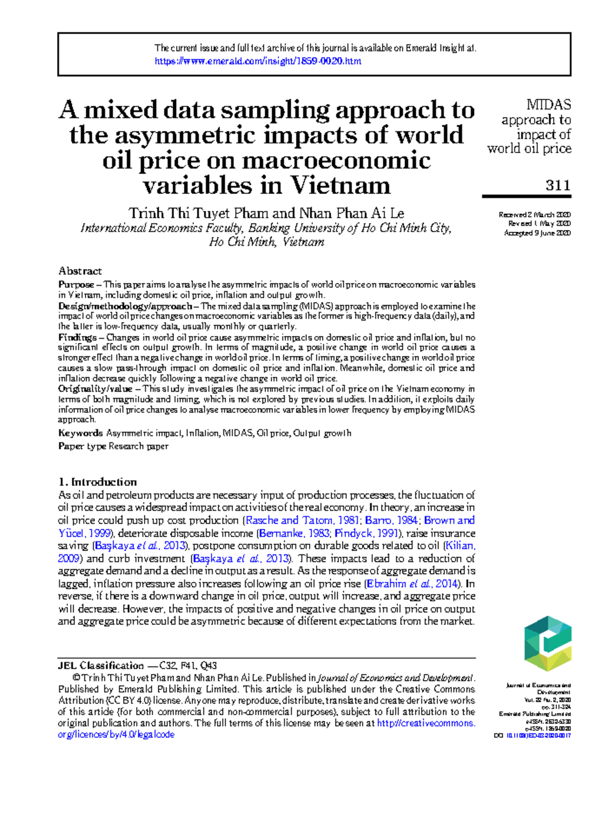 A Mixed Data Sampling Approach Vietnam A Mixed Data Sampling Approach To The Asymmetric