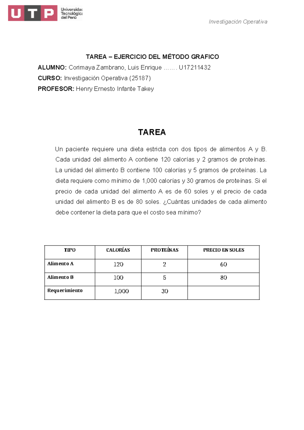 Tarea - Ejercicios del método grafico S1 - TAREA – EJERCICIO DEL MÉTODO GRAFICO ALUMNO: Corimaya ...