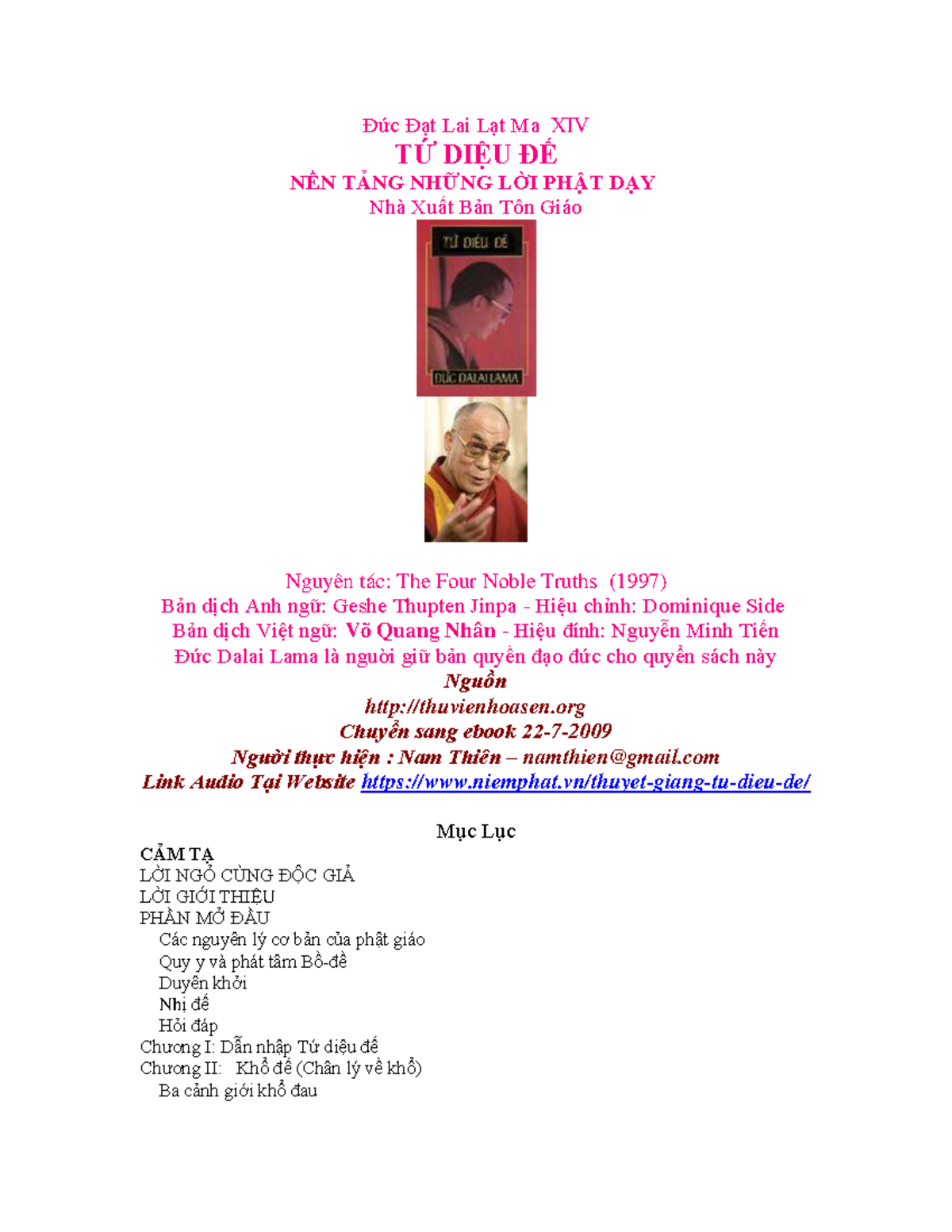 Tu dieu de duc dat lai lat ma - Đức Đạt Lai Lạt Ma XIV TỨ DIỆU ĐẾ NỀN TẢNG NHỮNG LỜI PHẬT DẠY ...
