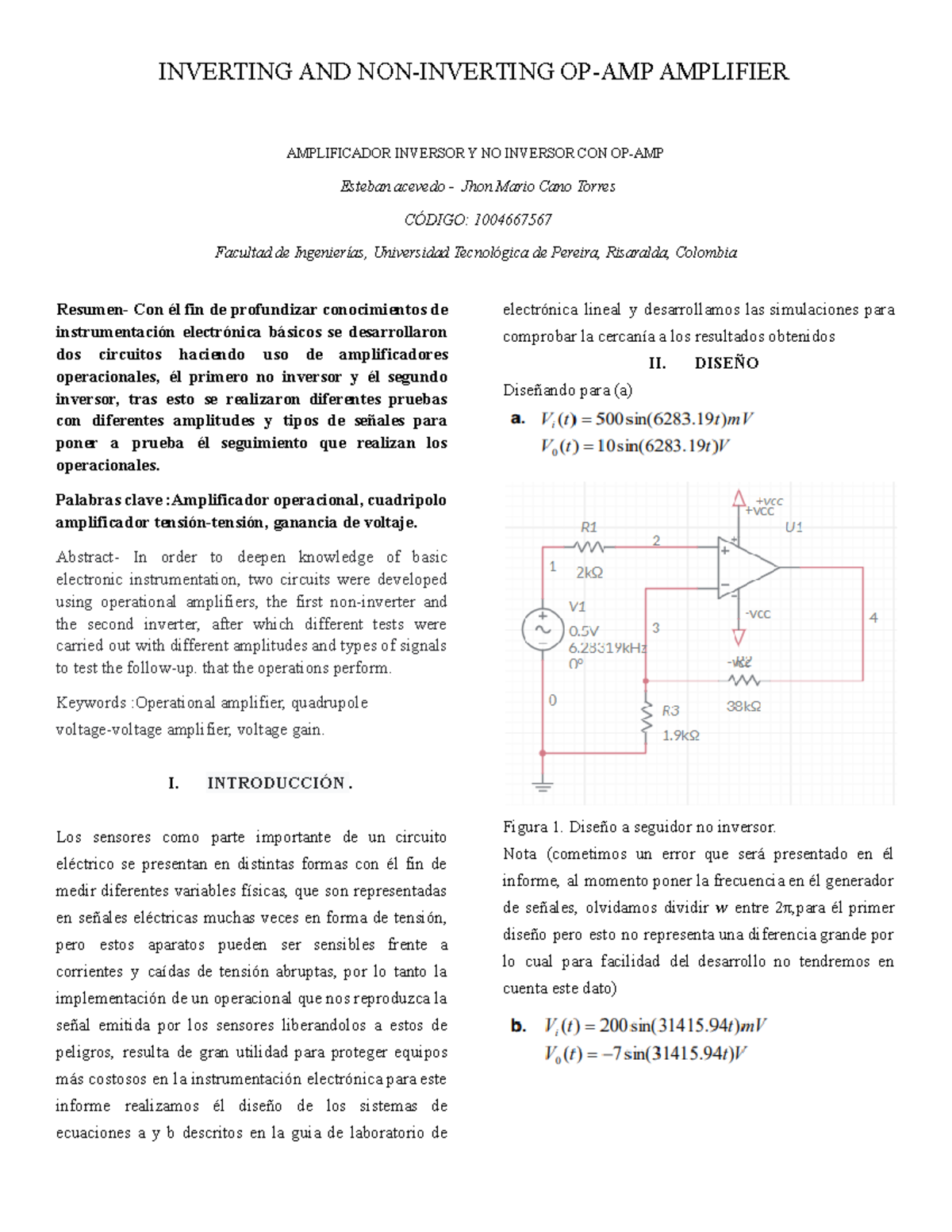 Amplificador Inversor Y NO Inversor CON OP-AMP - INVERTING AND NON ...