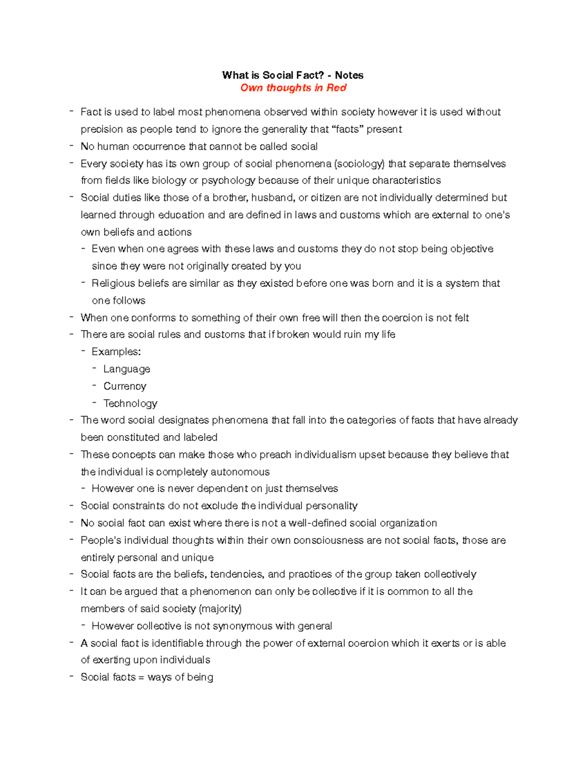 What is Social Fact - Notes - Studocu