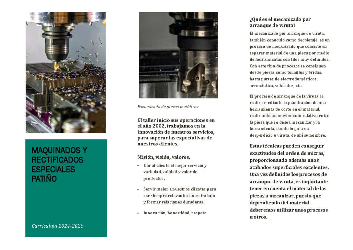 Presentacion PALE 2024 - MAQUINADOS Y RECTIFICADOS ESPECIALES PATIÑO Curriculum 2024- 2025 - Studocu