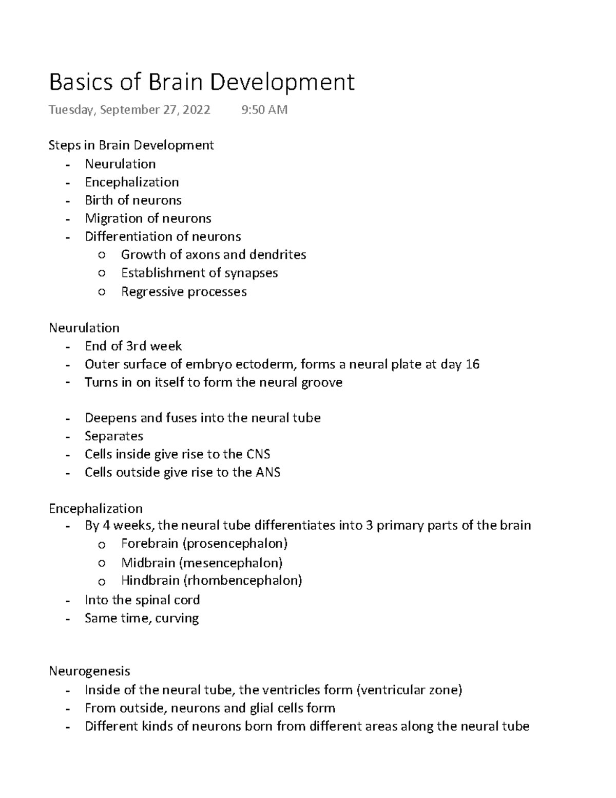 Basics of Brain Development - Steps in Brain Development Neurulation ...