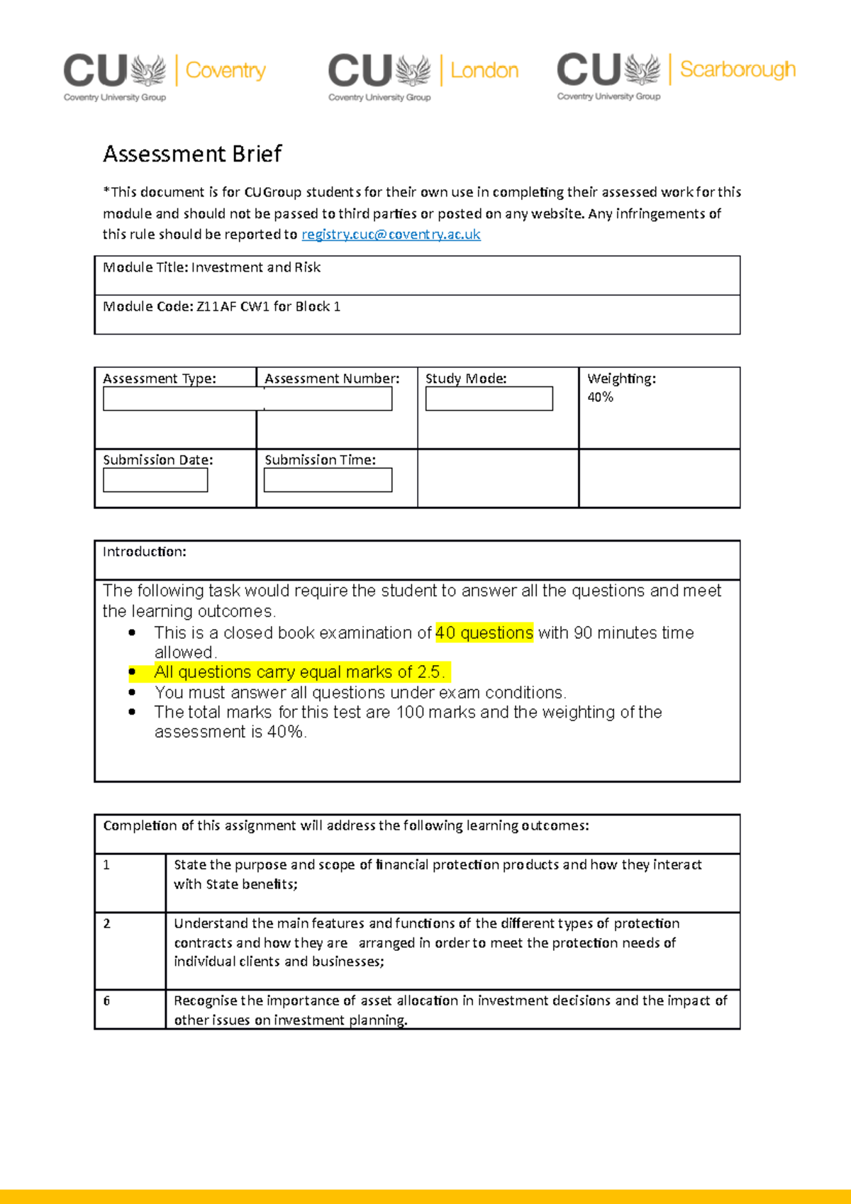 TEST TEST TEST 1 - Assessment Brief *This document is for CUGroup ...