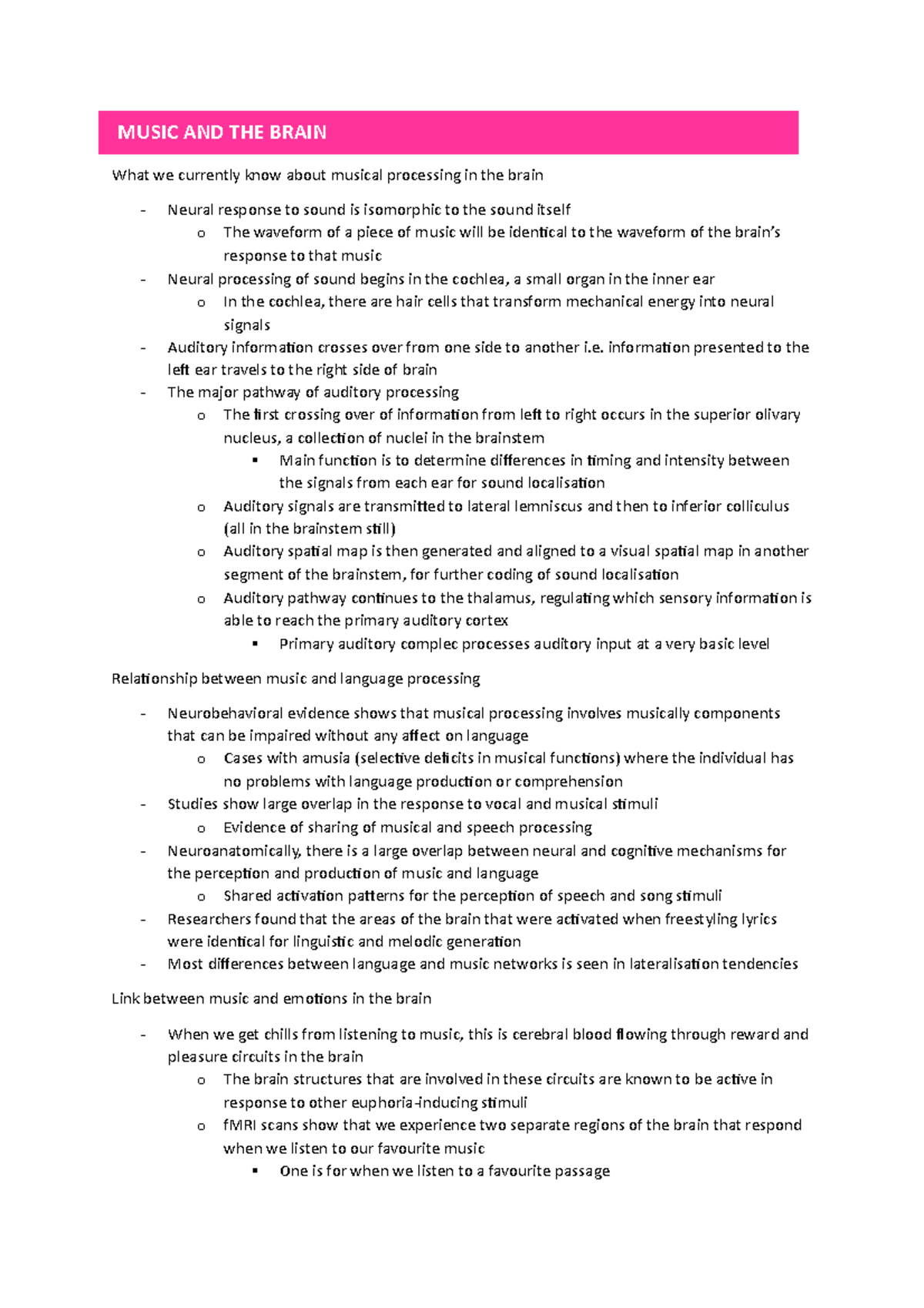 MUSI20149 Music Psychology Lecture Notes - What we currently know about ...