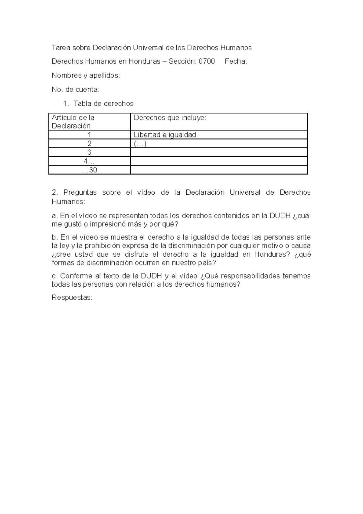 Formato de presentación tarea DUDH - Tarea sobre Declaración Universal ...