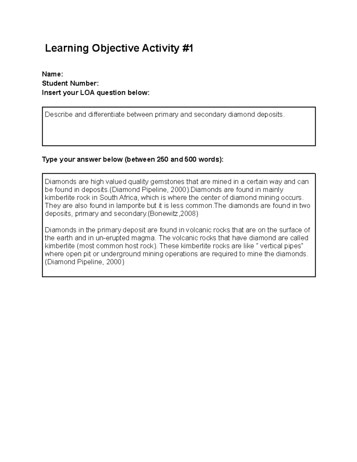Copy of Learning Objective Activity #1-2 - Learning Objective Activity Name: Student Number ...