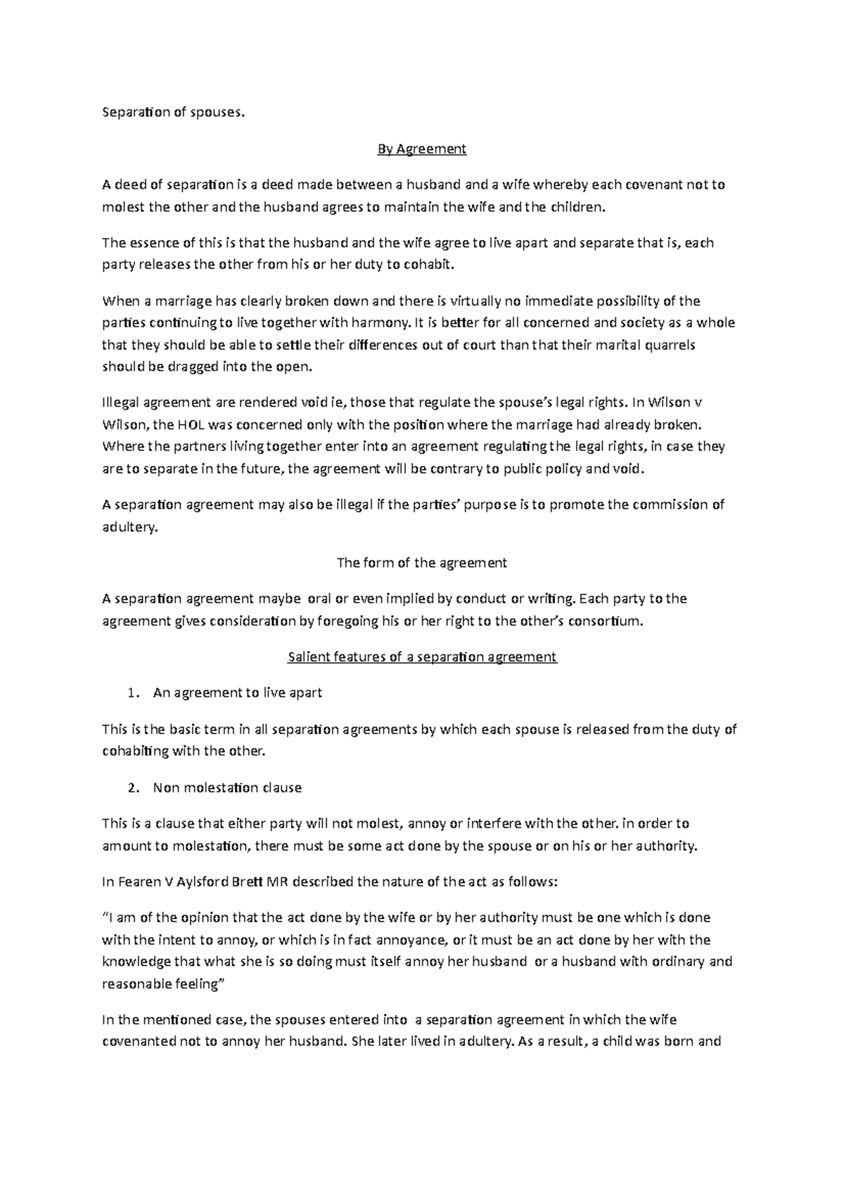 Separation agreements - Separation of spouses. By Agreement A deed of ...