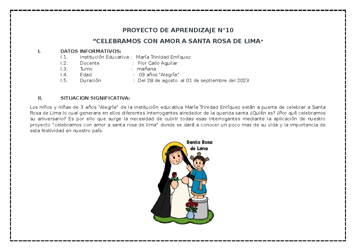 28 - 31 Agosto - zzz - PROYECTO DE APRENDIZAJE N° “CELEBRAMOS CON AMOR ...