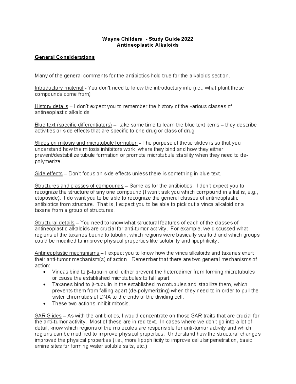 E3 16 Antineoplastic Alkaloids Study Guide - Wayne Childers - Study ...