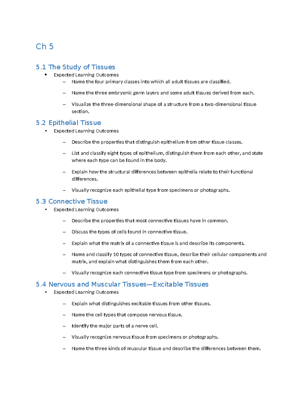 Week 2 expected learning outcomes api ada - Ch 5 5 The Study of Tissues ...