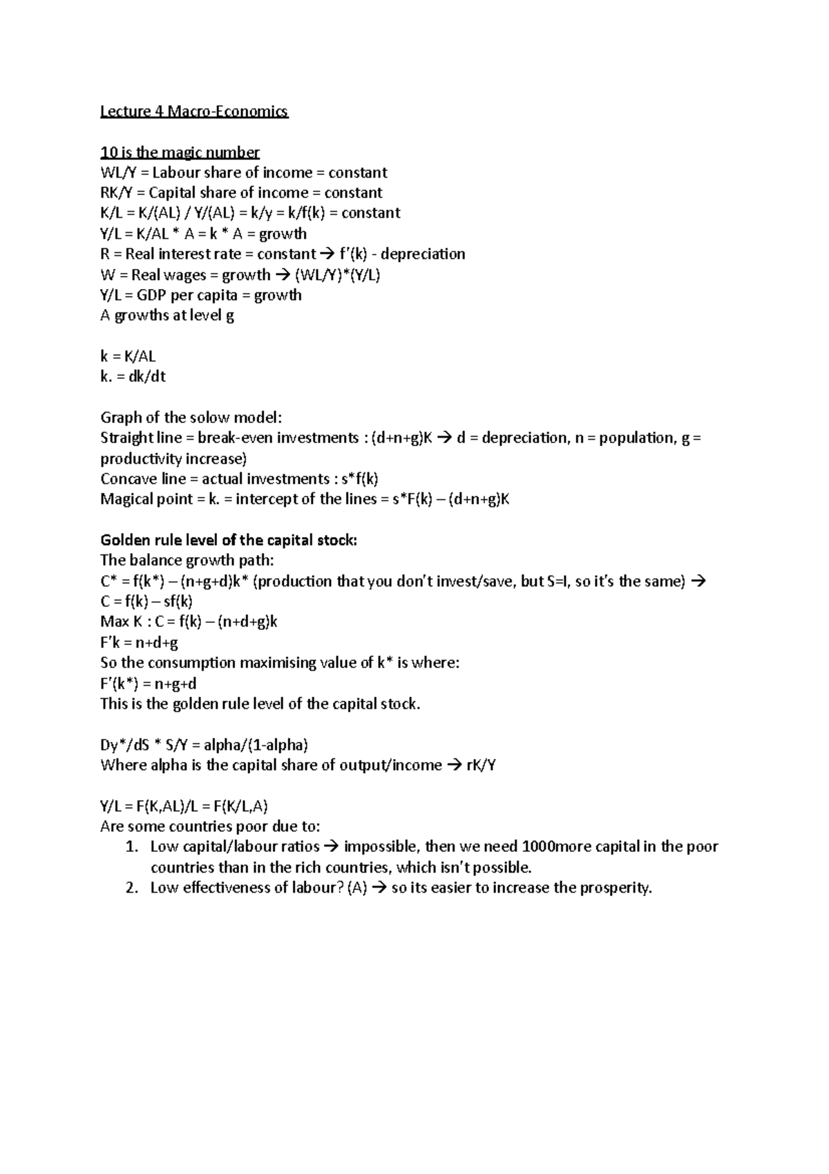 Lecture 4 - College-aantekeningen 4 - Lecture 4 Macro-Economics 10 is ...