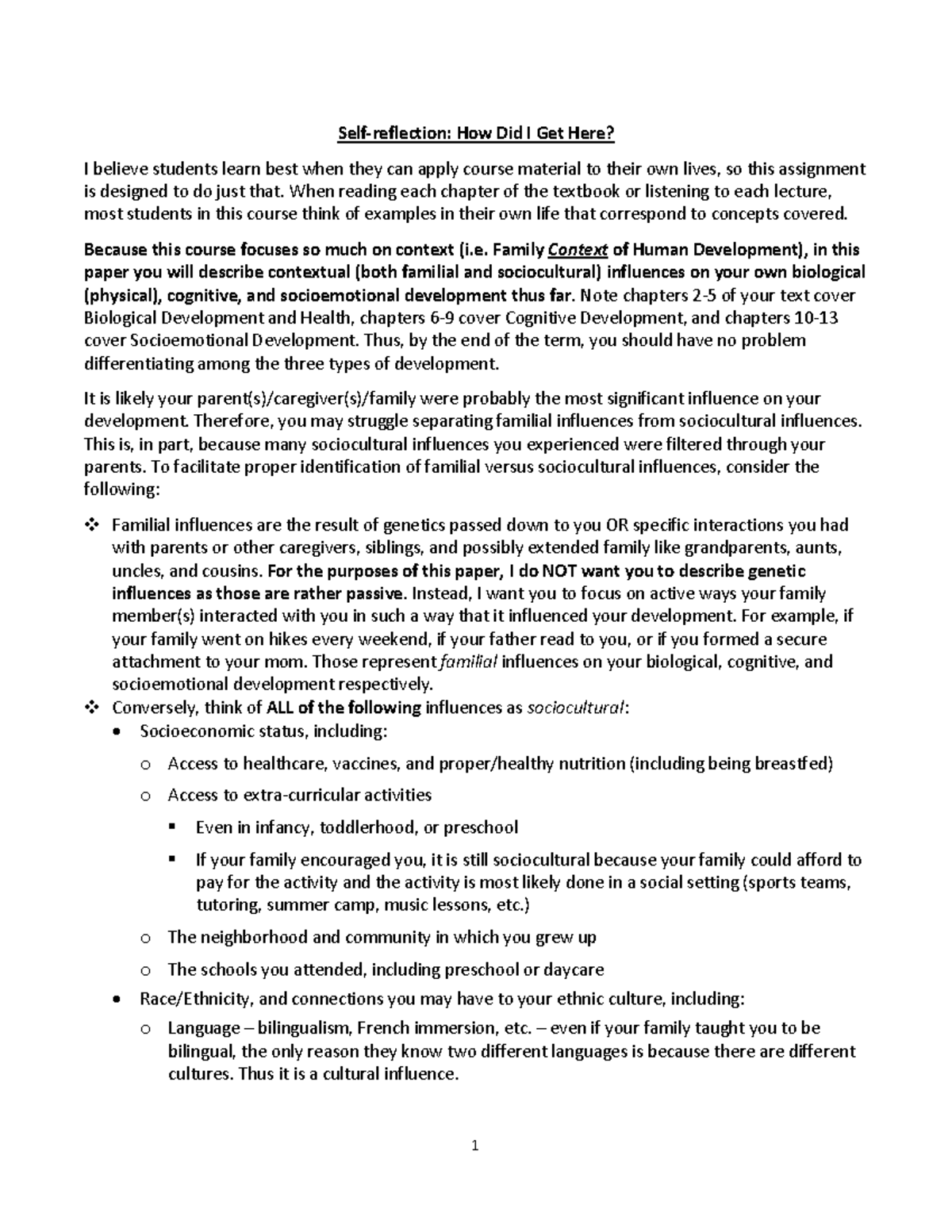 Self-reflection Instructions - Self-reflection: How Did I Get Here? I ...