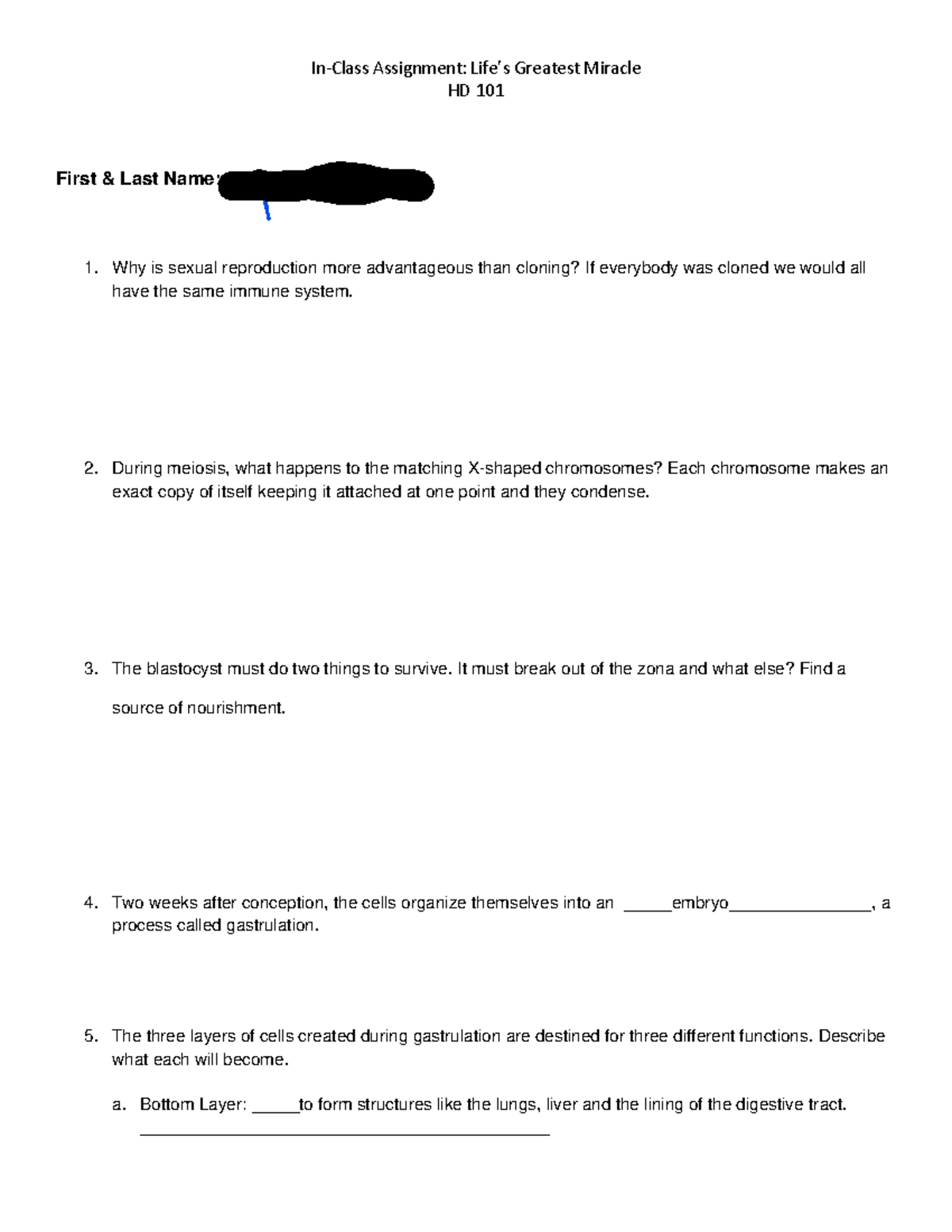 Hd 01 assignment 11 - hd 101 notes - In-Class Assignment: Life’s ...