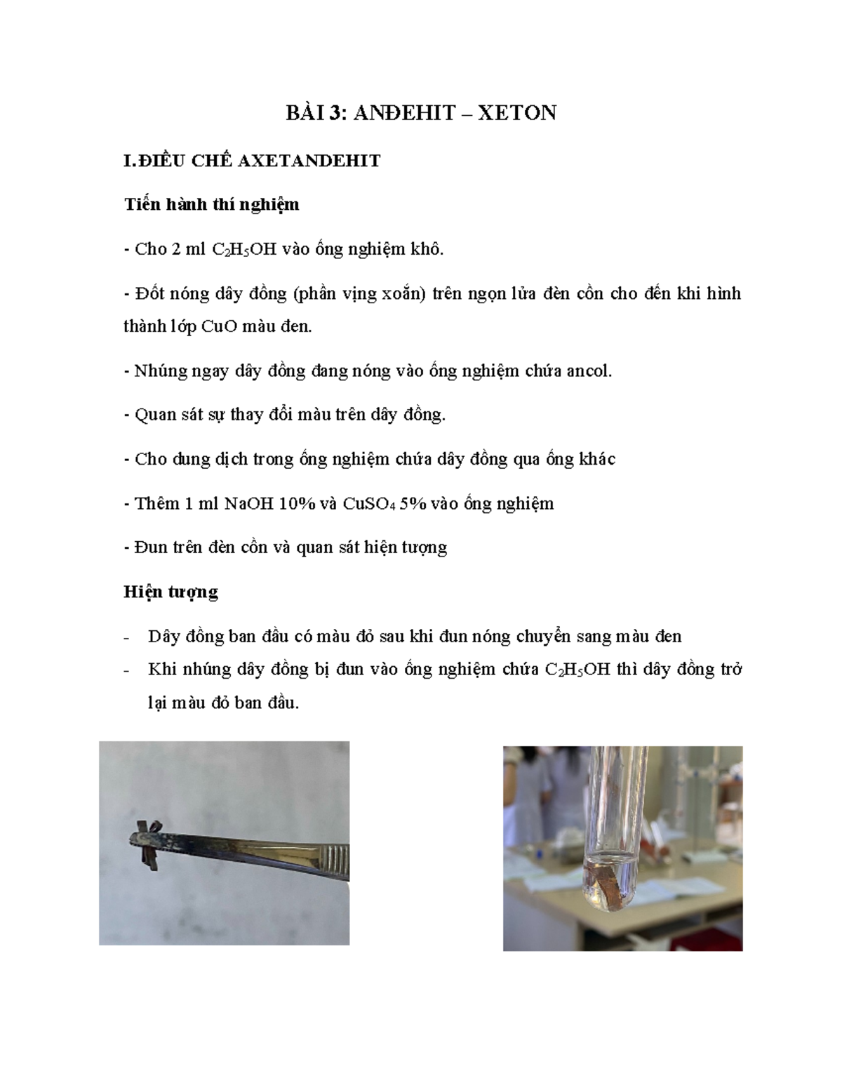 BÀI 3 TH HÓA HỮU CƠ - BÀI 3: ANĐEHIT – XETON I. ĐIỀU CHẾ AXETANDEHIT ...