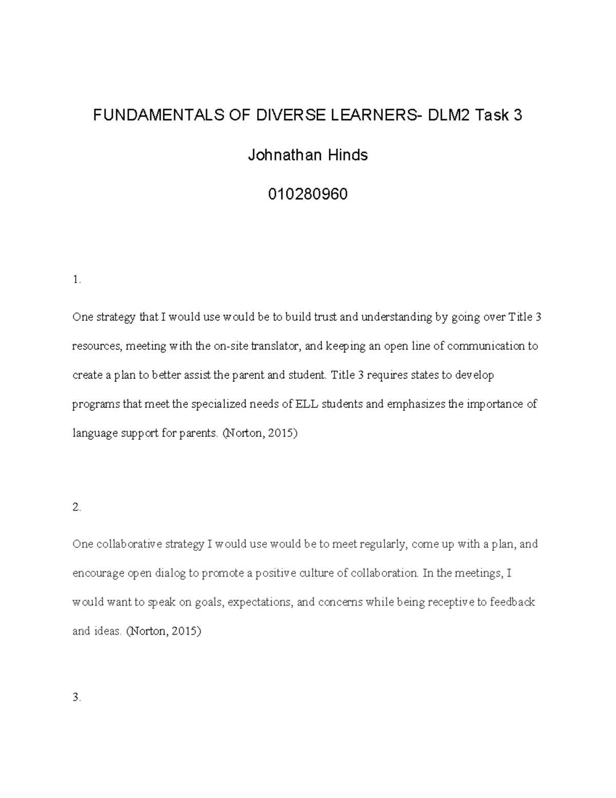 Task 3 Fundamentals OF Diverse Learners - FUNDAMENTALS OF DIVERSE ...