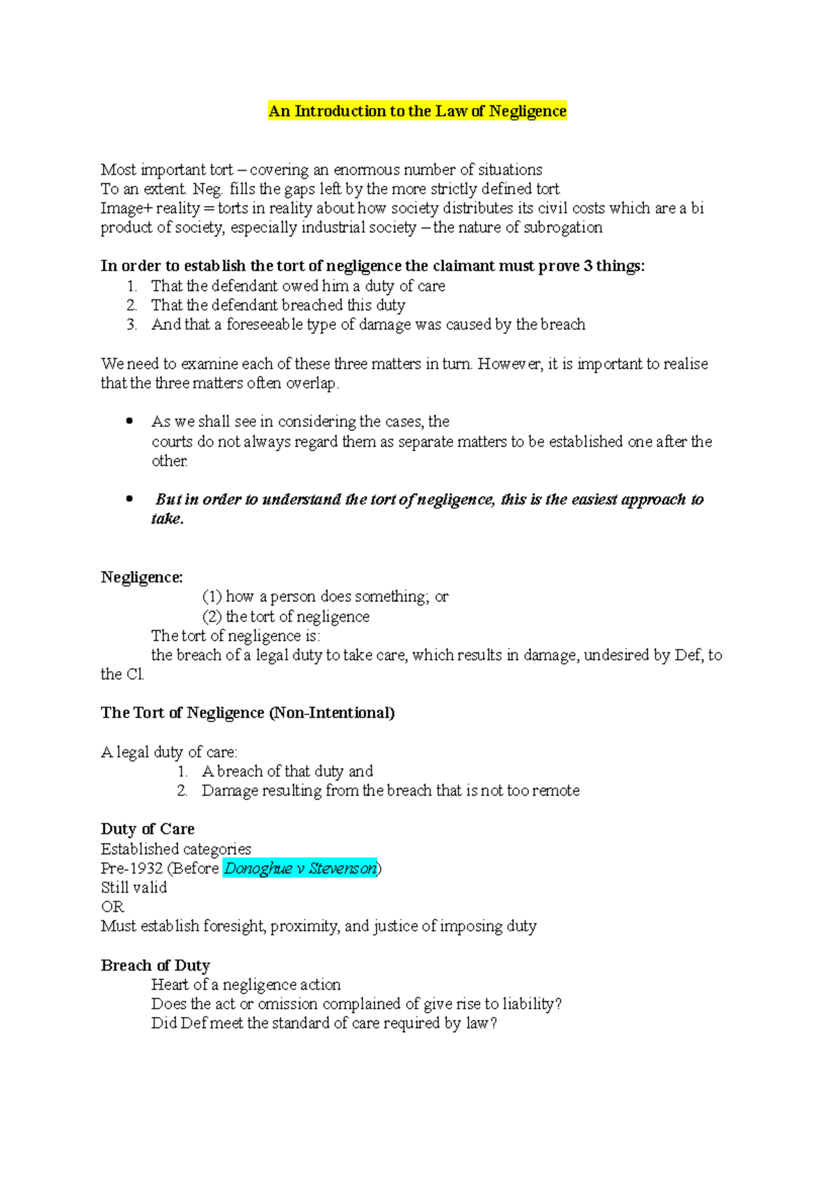 An Introduction to the Law of Negligence - Neg. fills the gaps left by ...