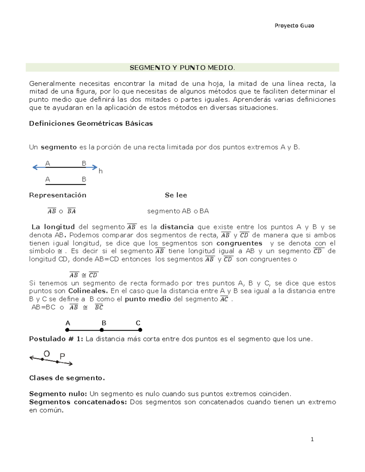 GEO IV B Segmentos Y OP 1 - taller - SEGMENTO Y PUNTO MEDIO ...