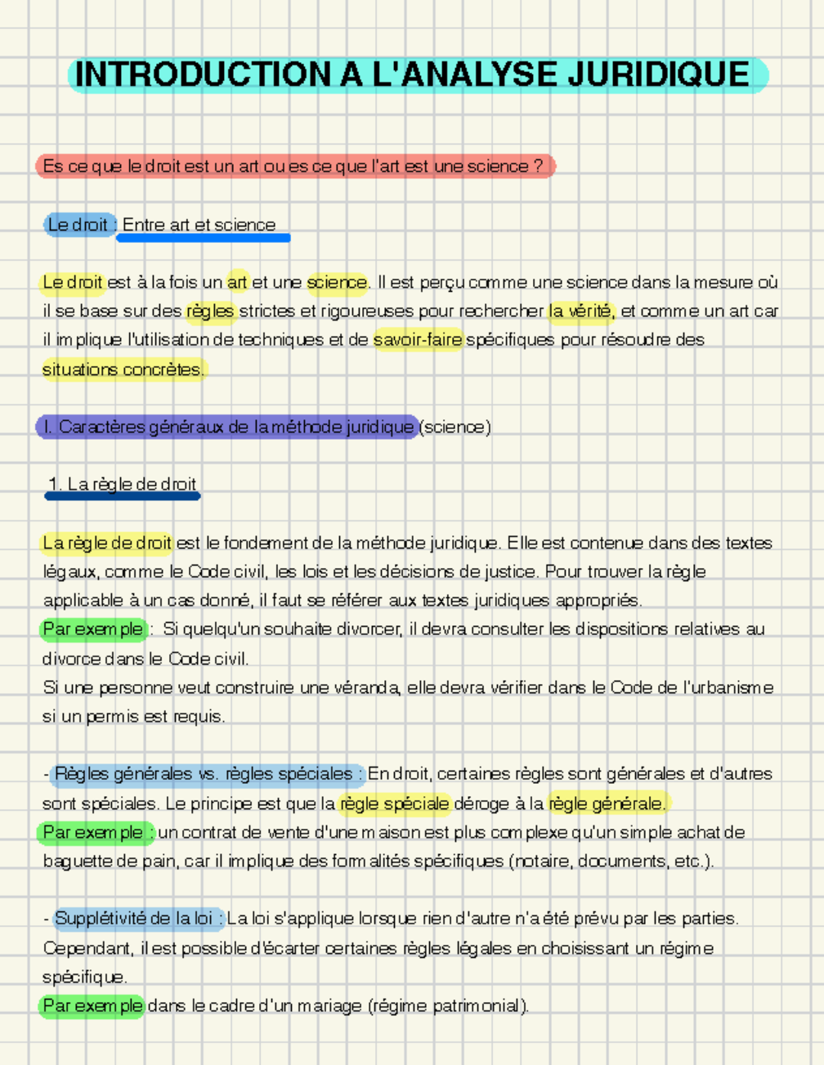 Intro juridique - cours CM - INTRODUCTION A L'ANALYSE JURIDIQUE Es ce que le droit est un art ou ...