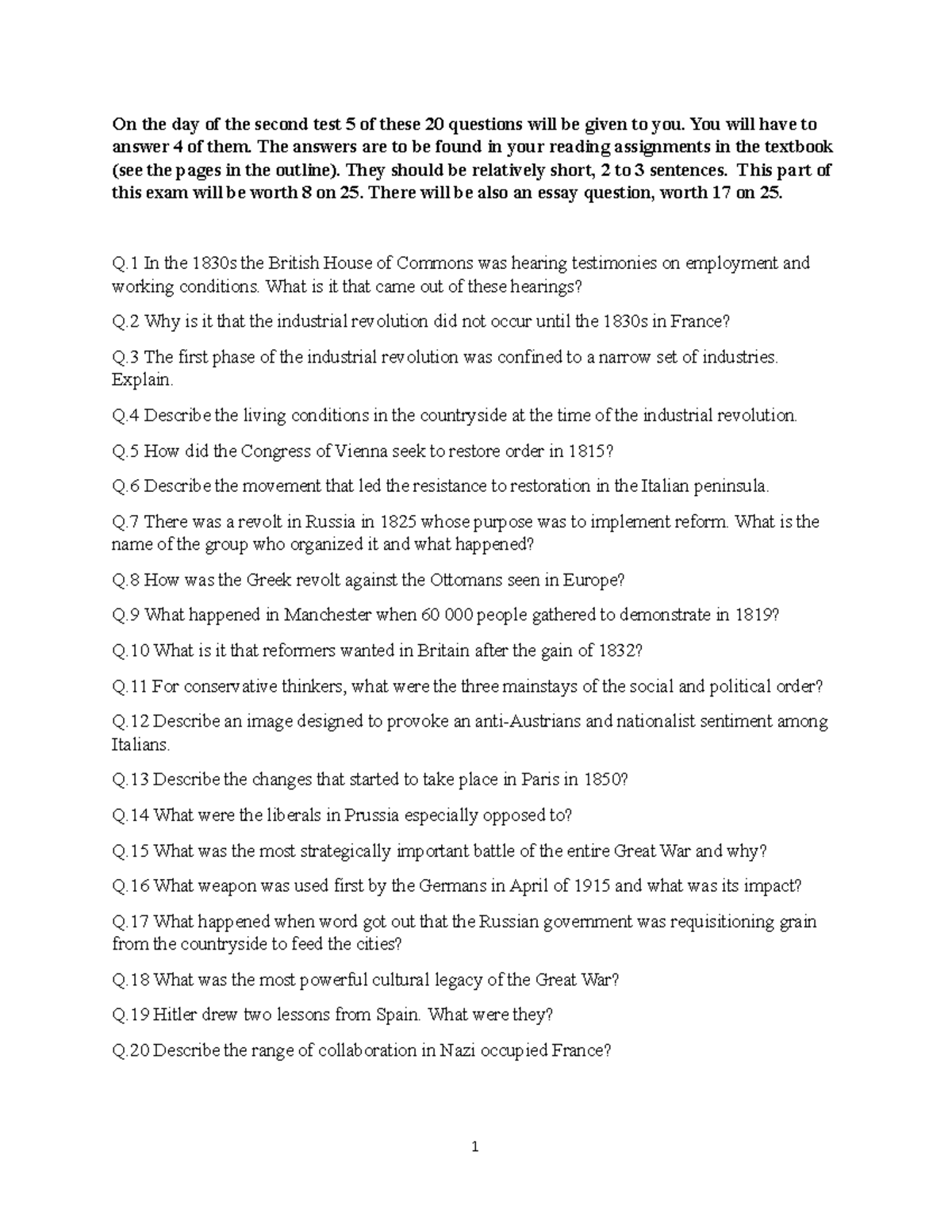 Western Civilization, Test 2 2017, Questions - On the day of the second ...