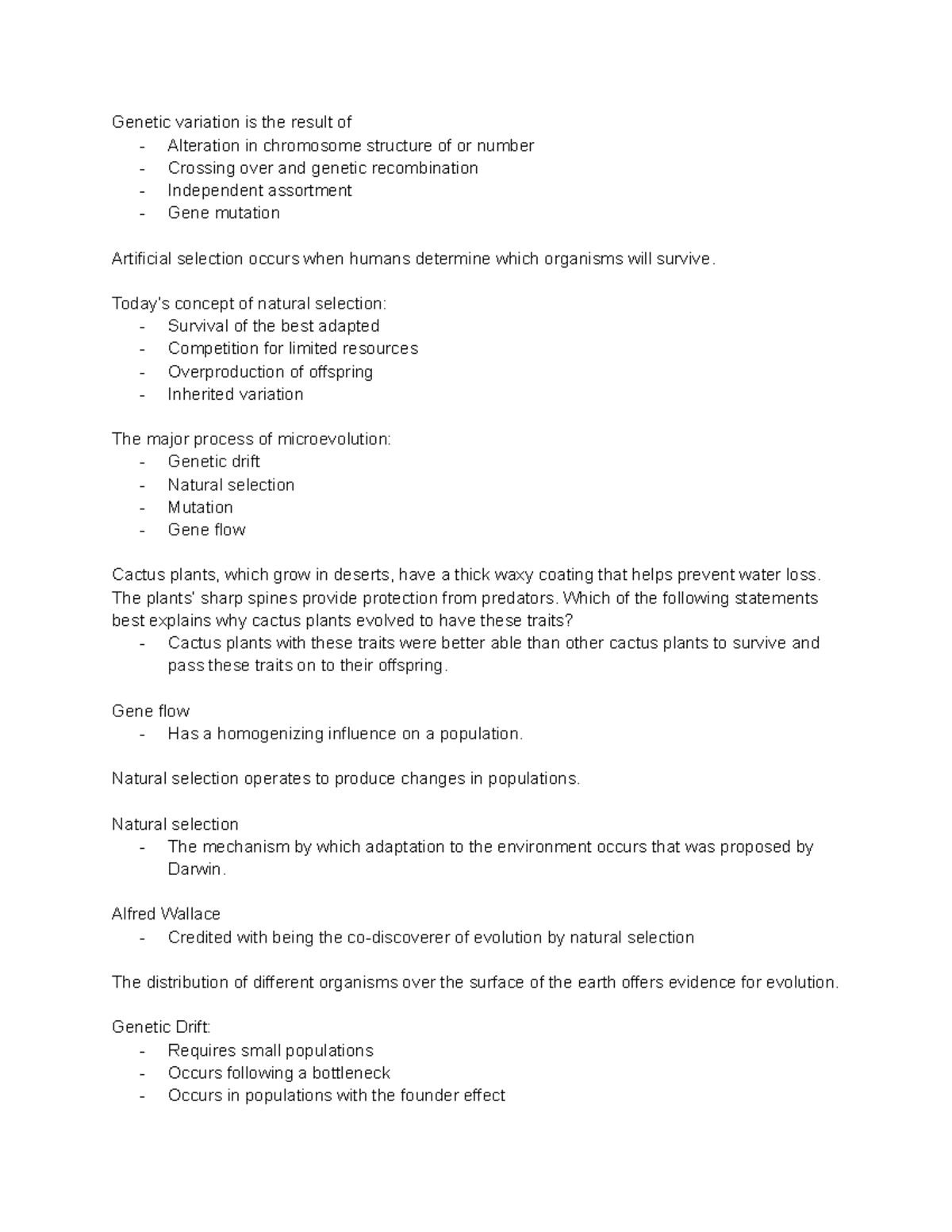 Evolution - Notes I took during class/practice questions - Genetic ...