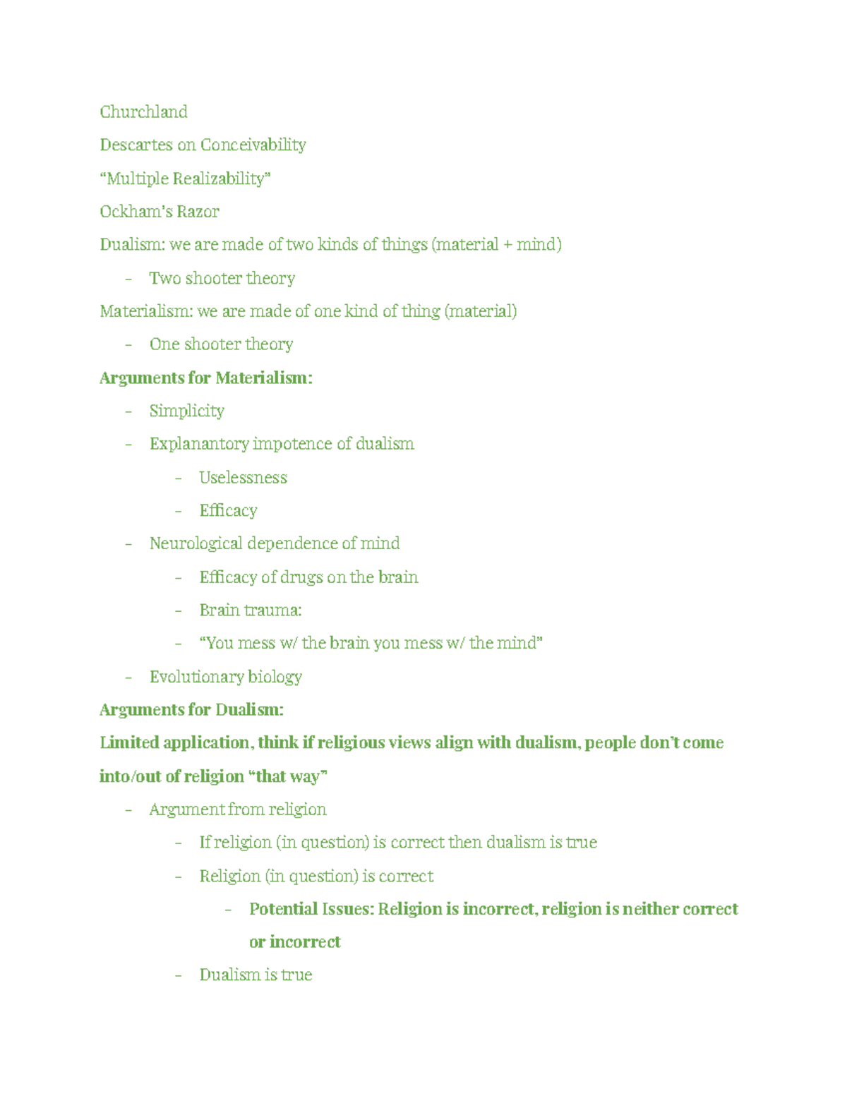 Philosophy Notes - Keith Kaiser - Churchland Descartes on ...