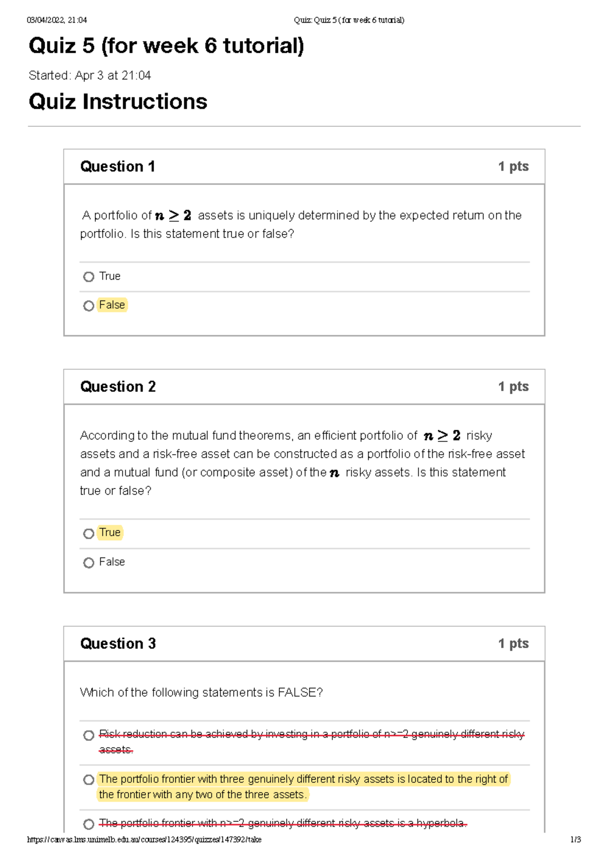 Quiz Quiz 5 (for week 6 tutorial) - 03/04/2022, 21:04 Quiz: Quiz 5 (for ...