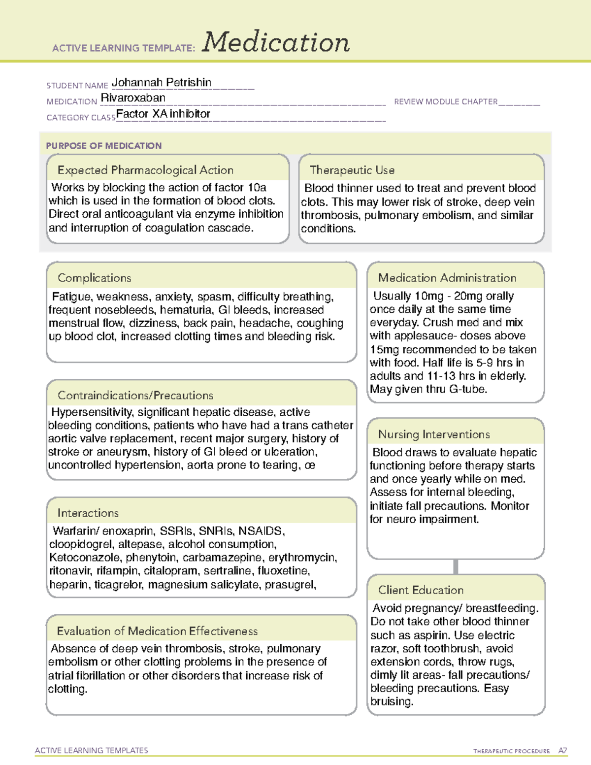 Medication Template rivaroxaban - ACTIVE LEARNING TEMPLATES THERAPEUTIC ...
