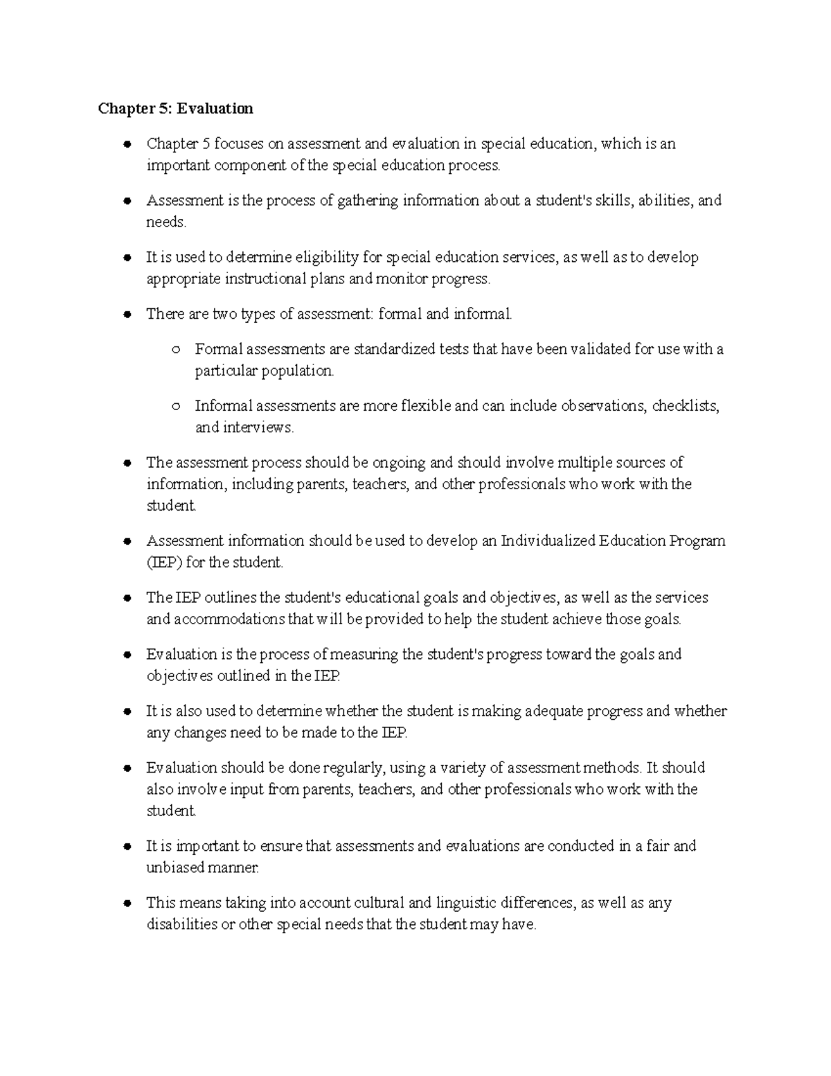 SPED 117 Chapter 5 - SPED 117 Notes for CH 5 - Chapter 5: Evaluation ...