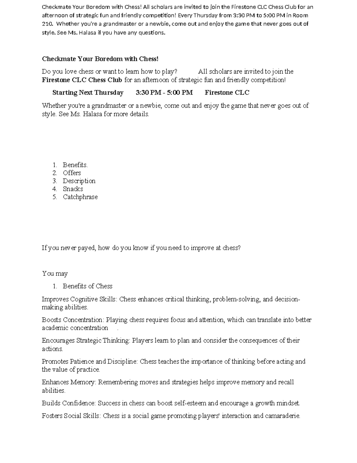 Chess Club Flyer - jjjj - Checkmate Your Boredom with Chess! All ...