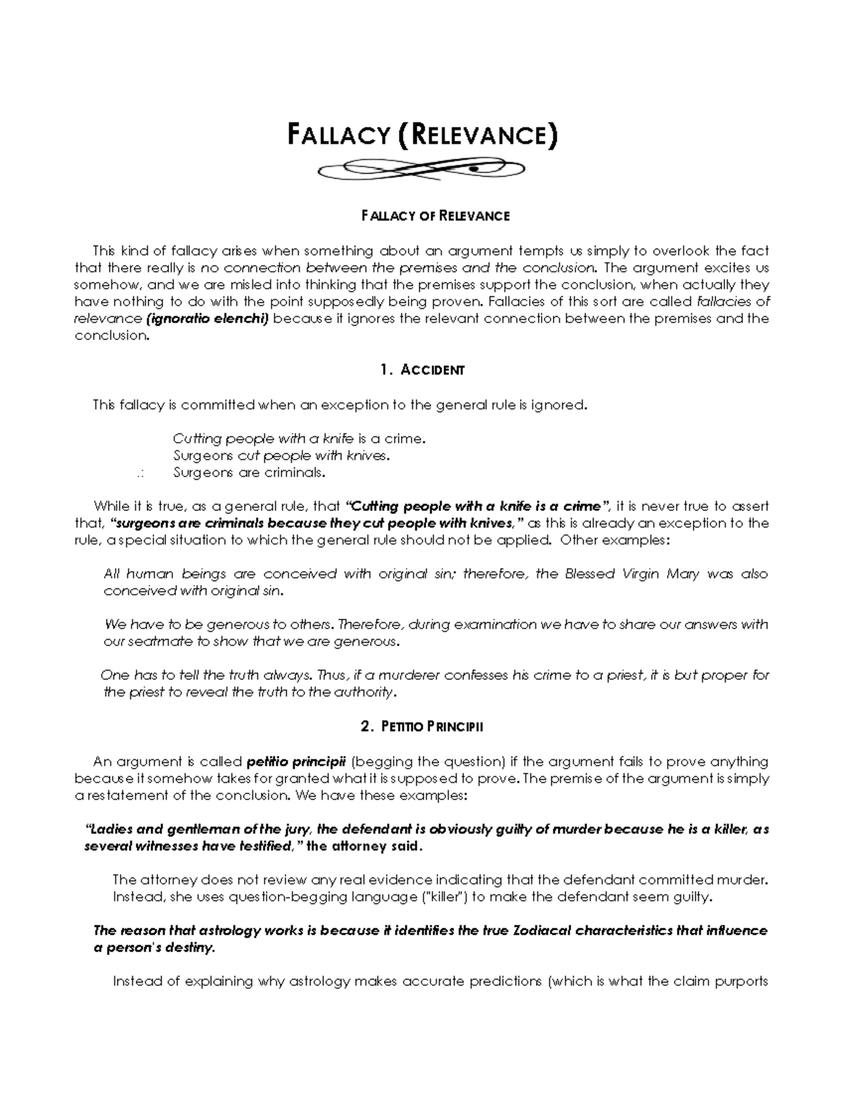 Lecture on Fallacy Relevance - FALLACY (RELEVANCE) FALLACY OF RELEVANCE ...