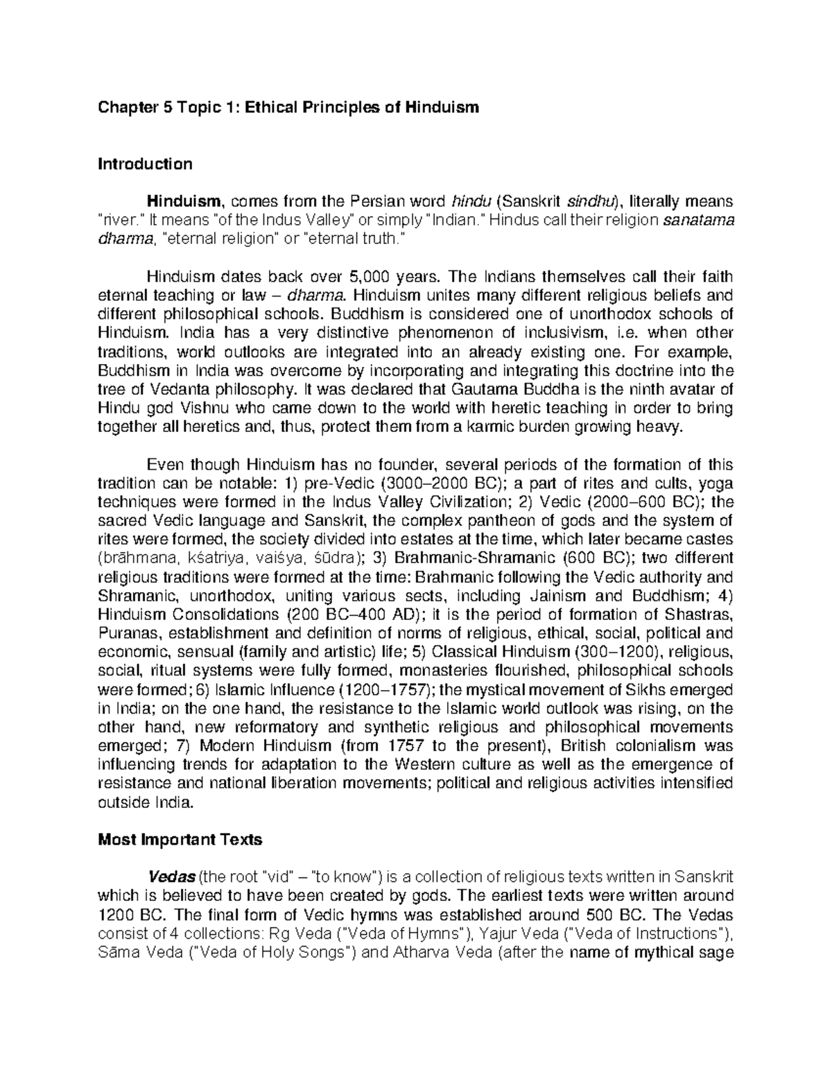 GEC 7 (Chapter 5 Topic 1 - Ethical Principles of Hinduism ) - Chapter 5 Topic 1: Ethical ...