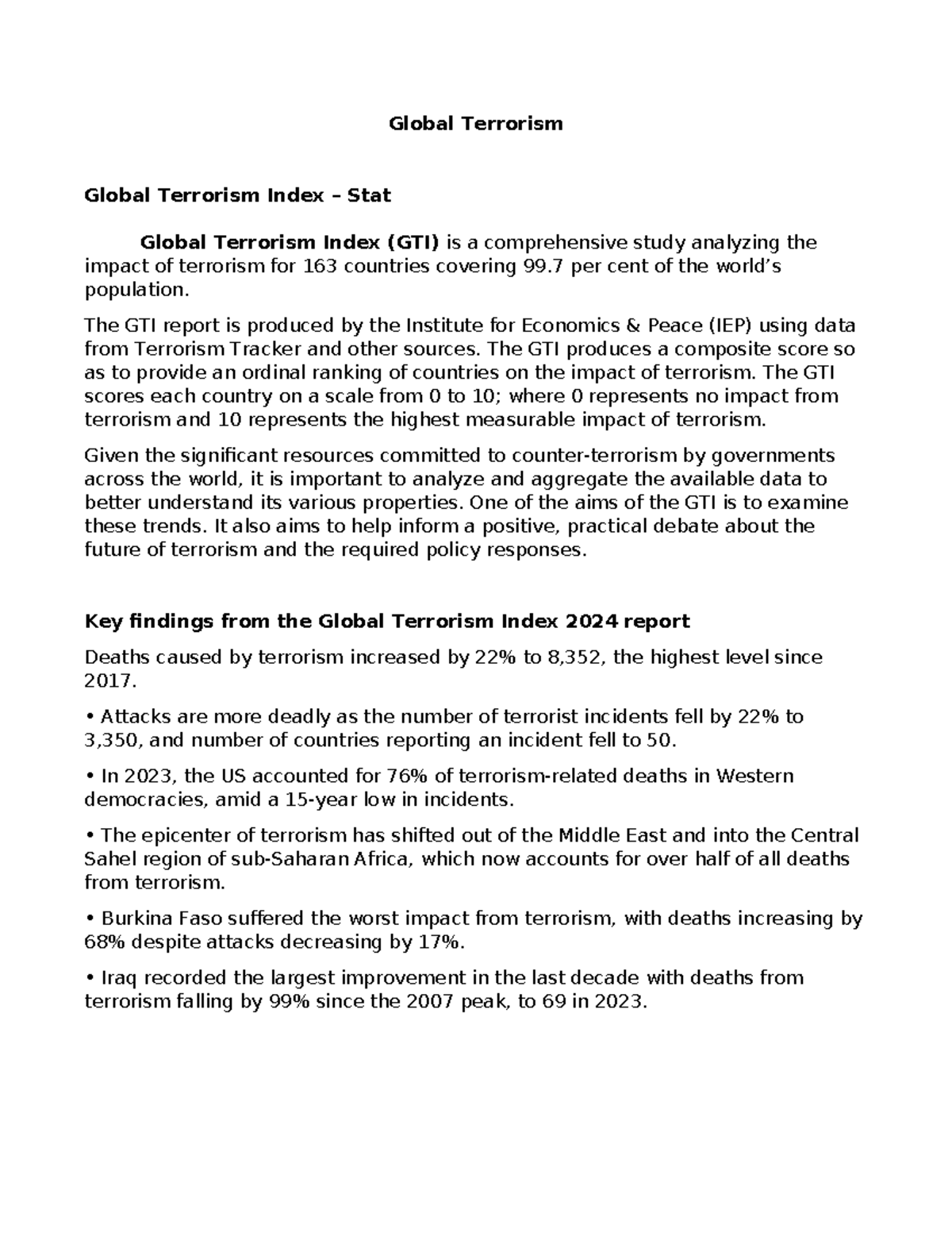 1E G1 Global-Terrorism - Global Terrorism Global Terrorism Index – Stat ...
