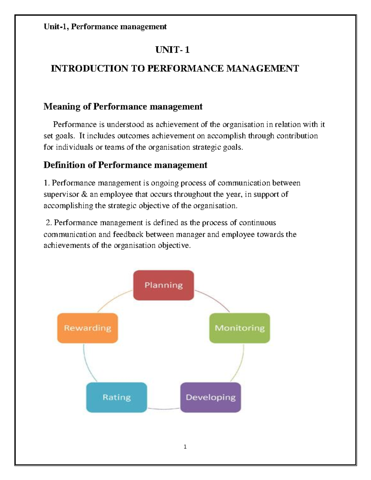 Unit-1 Introduction to preformance management - UNIT- 1 INTRODUCTION TO ...