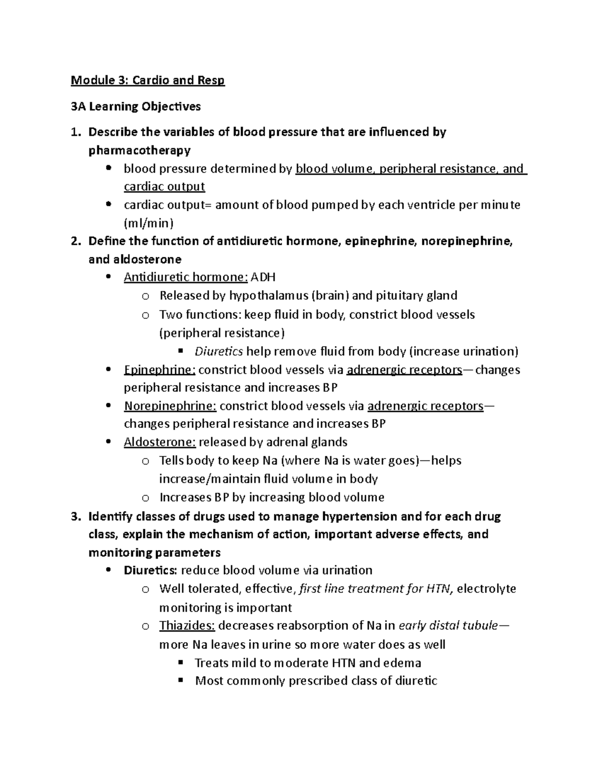 Midterm Review - Module 3: Cardio and Resp 3A Learning Objectives 1 ...