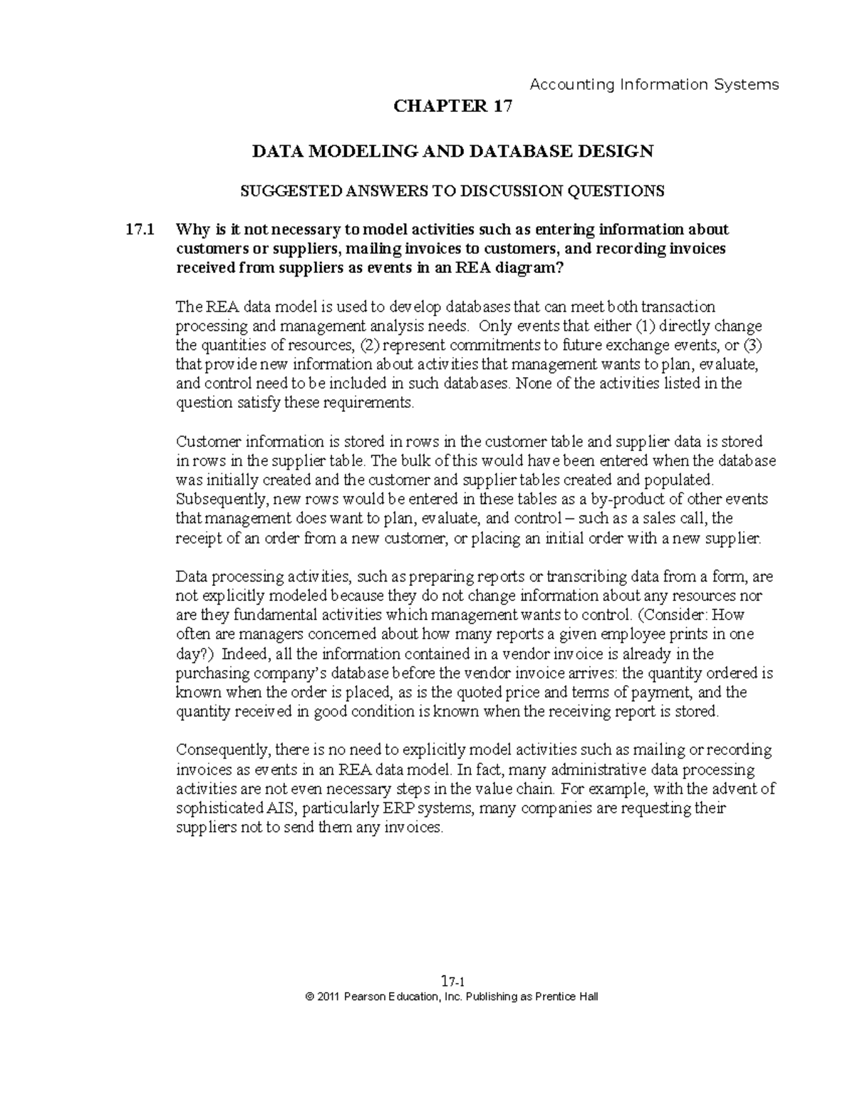 Rais12 sm ch17 - Accounting Information Systems CHAPTER 17 DATA ...