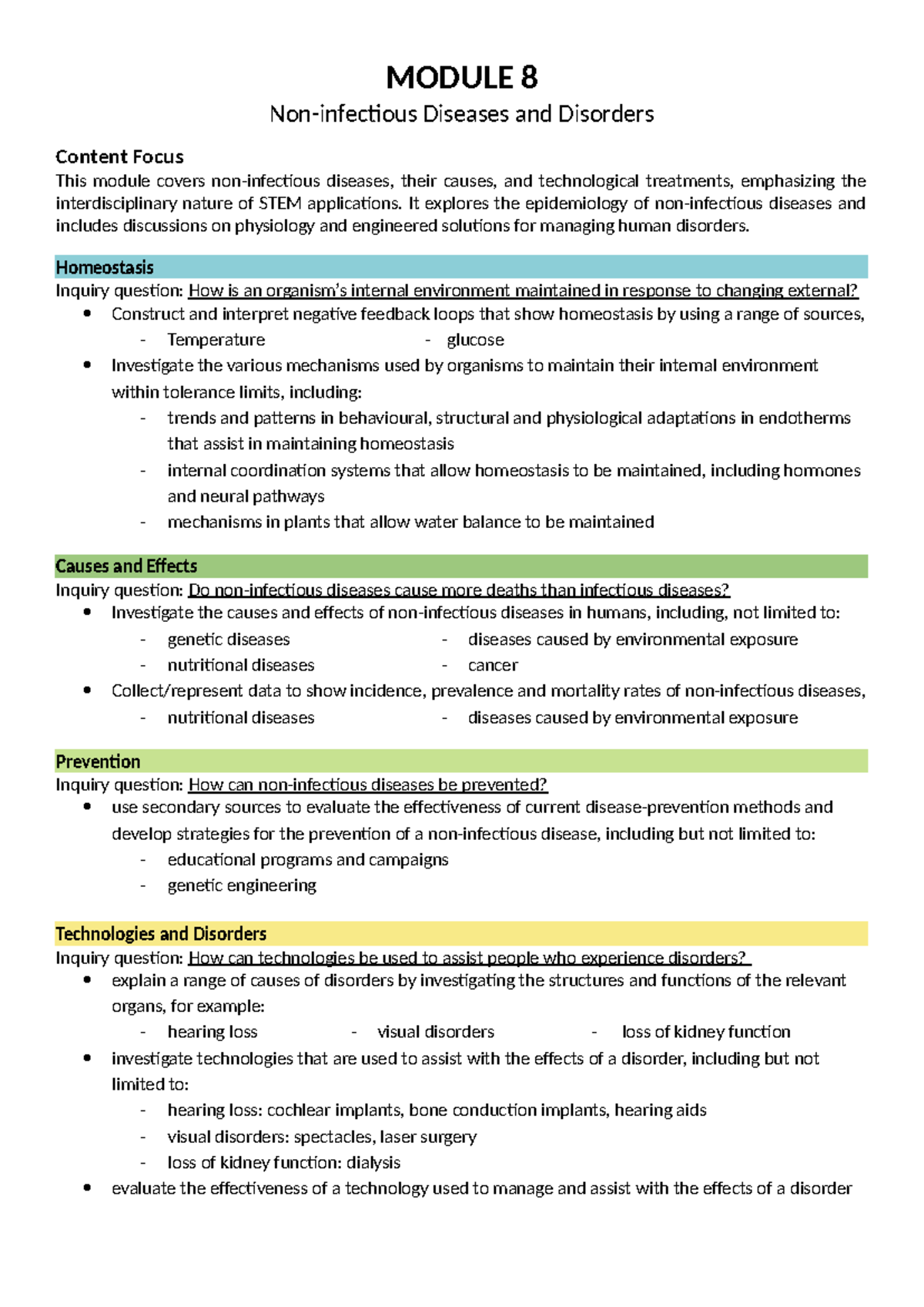 Mod 8 bio outline - Summary of the syllabus for Module 8 biology ...