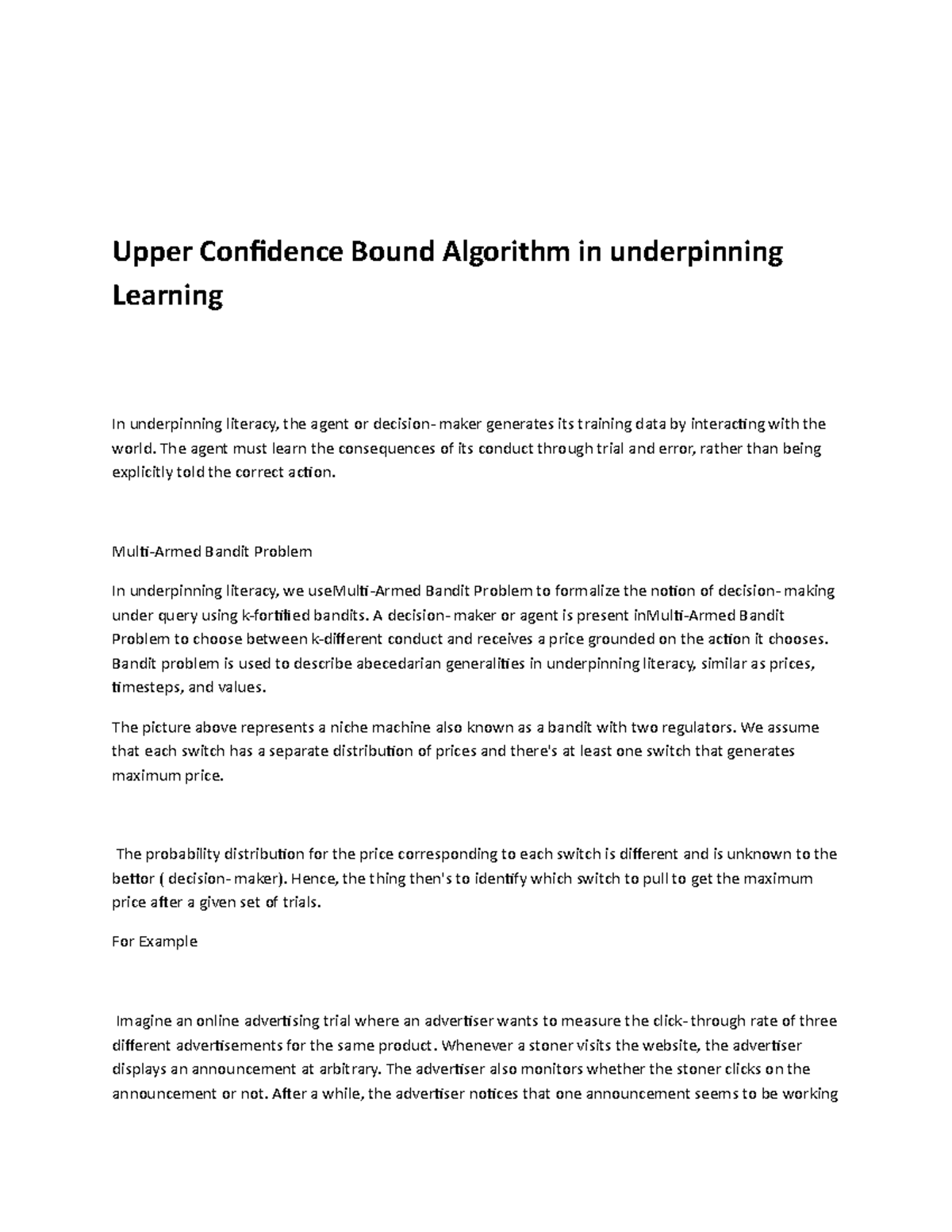 Upper Confidence Bound Algorithm In Underpinning Learning Upper Confidence Bound Algorithm In