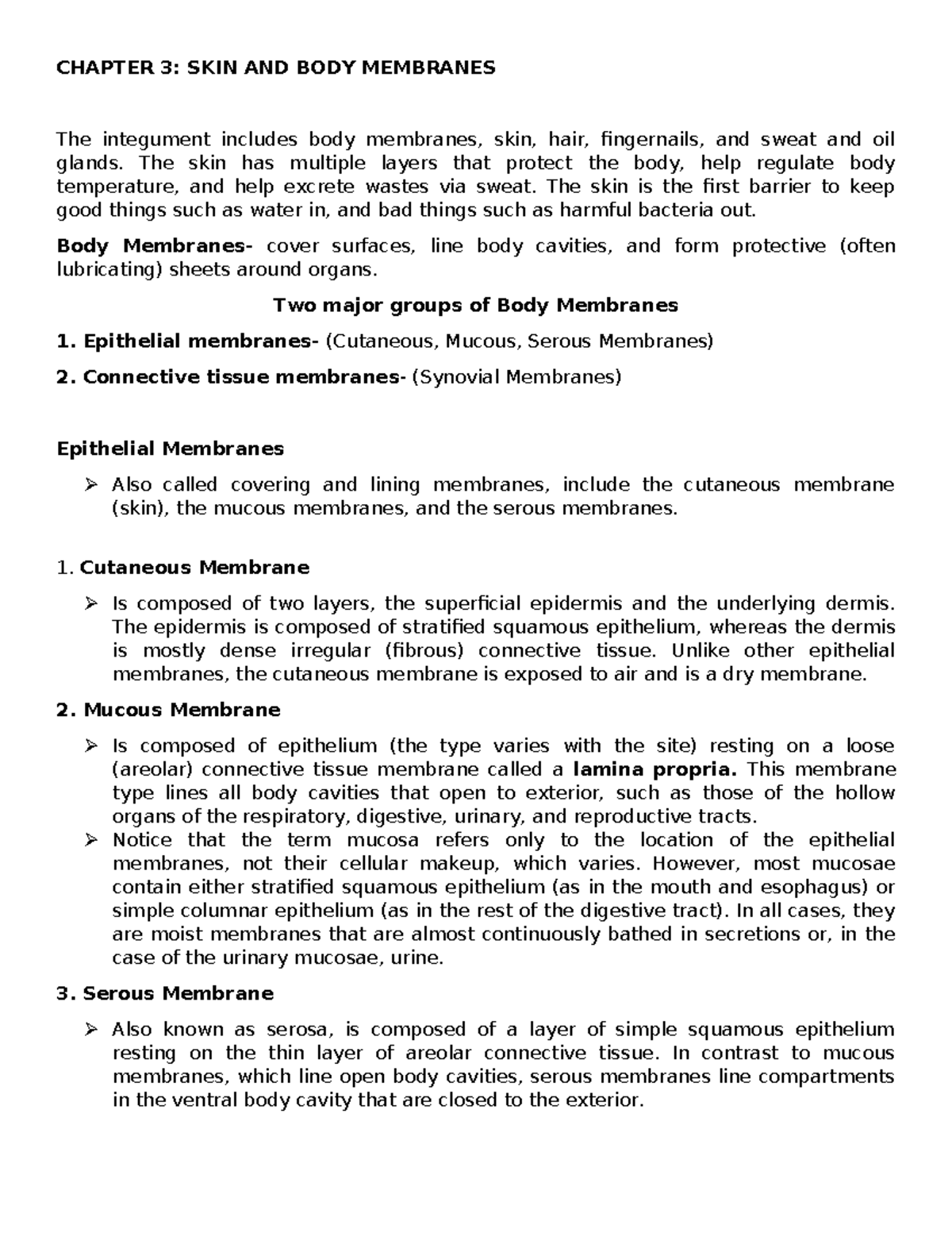 Chapter 3 SKIN AND BODY Membrane - CHAPTER 3: SKIN AND BODY MEMBRANES ...