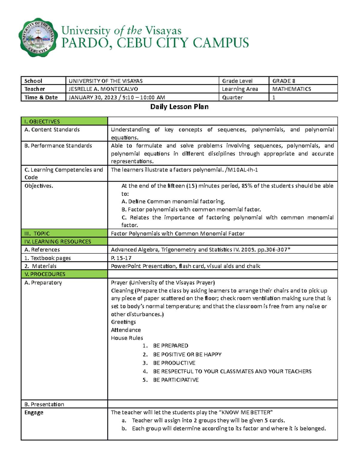 Geometric Sequence LP - none so far - School UNIVERSITY OF THE VISAYAS ...